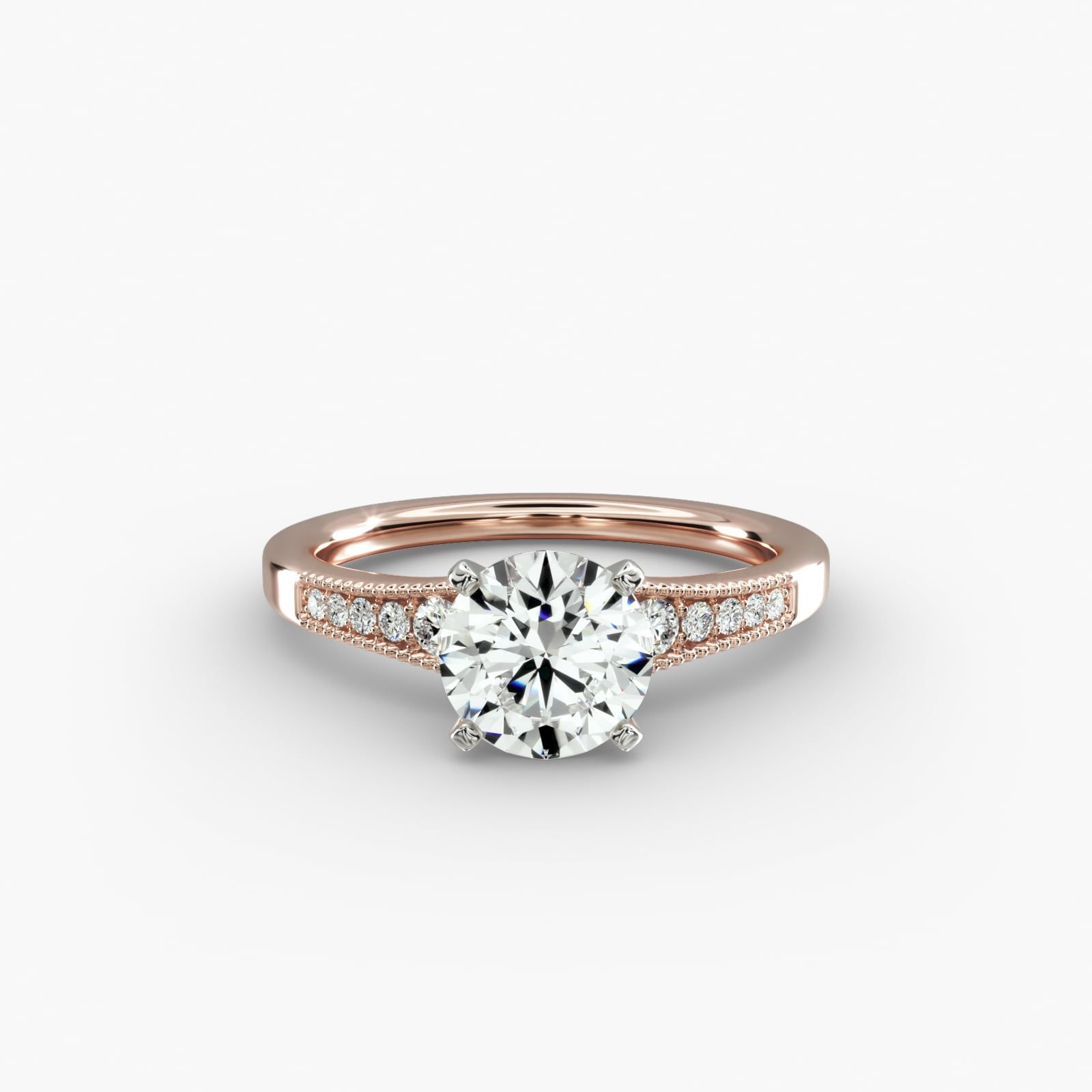 Blue Nile Graduated Milgrain Diamond Engagement Ring in 14K Rose Gold 1 10 ct. tw. 0.40 D VVS1 Round Diamond