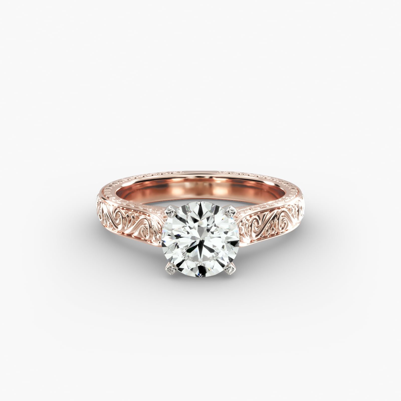 Hand-Engraved Solitaire Engagement Ring in 14k Rose Gold