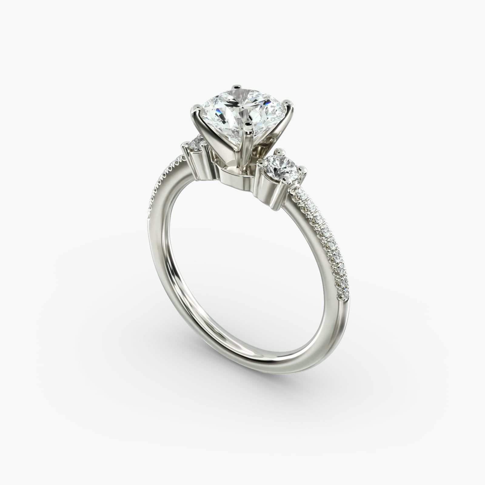 Petite Micropave Trio Diamond Engagement Ring in 14k White Gold 1 5 ct. tw