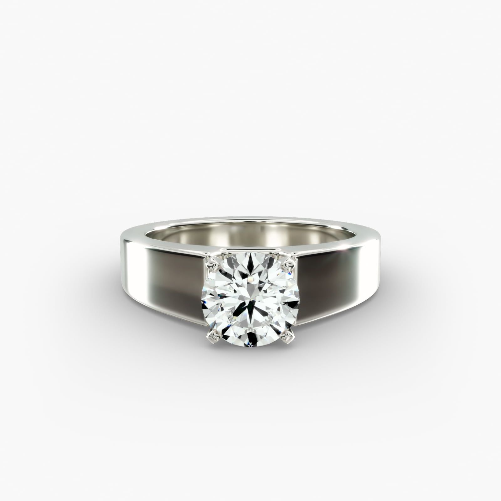 Wide Band Solitaire Engagement Ring in 18k White Gold (5mm)