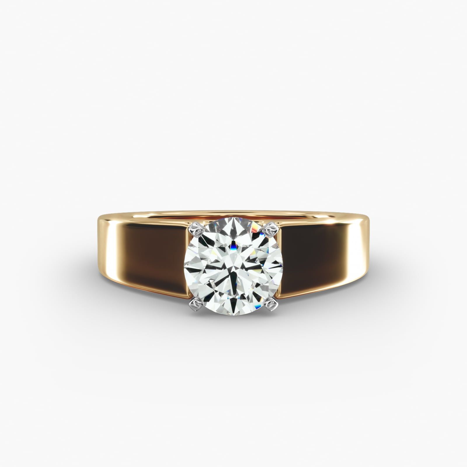 Wide Band Solitaire Engagement Ring in 18k Yellow Gold (5mm)
