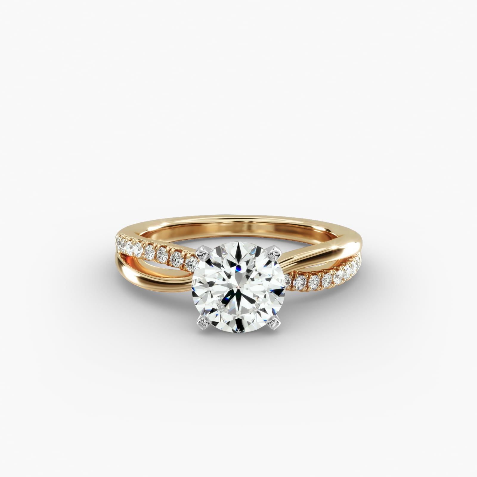 Split Shank Pavé and Plain Shank Diamond Engagement Ring in 18k Yellow ...