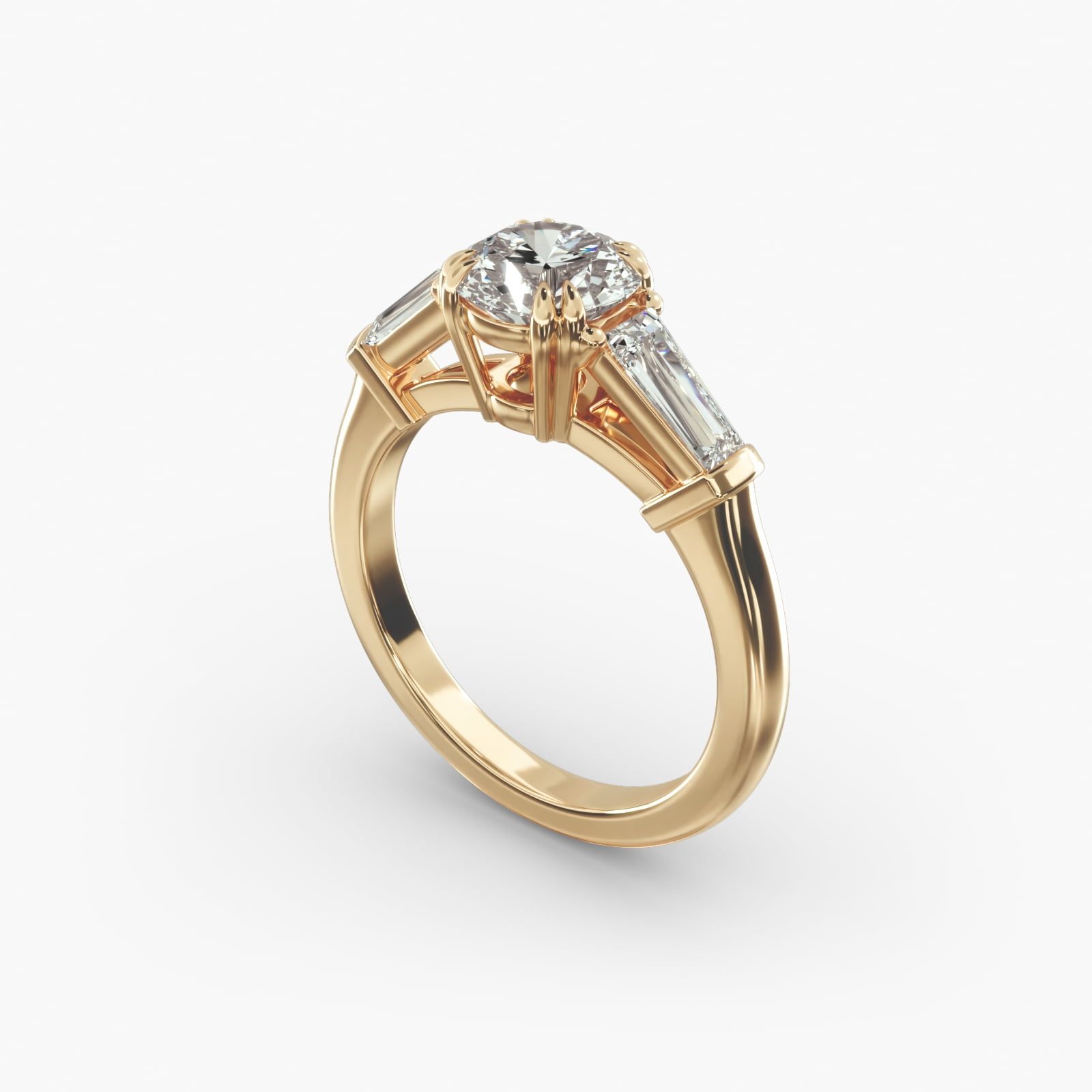 Three-Stone Tapered Baguette Diamond Engagement Ring in 14K Yellow Gold ...