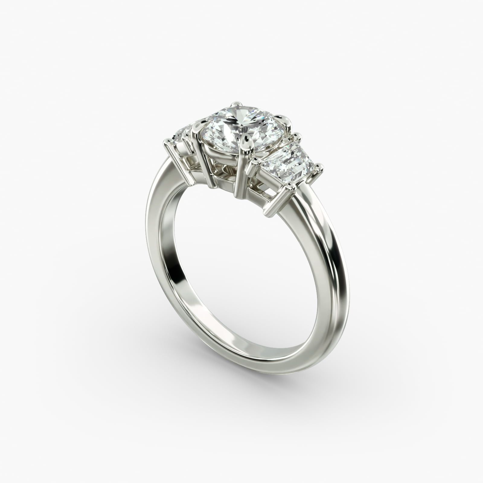 Three-Stone Trapezoid Sidestone Diamond Engagement Ring in 14k White ...