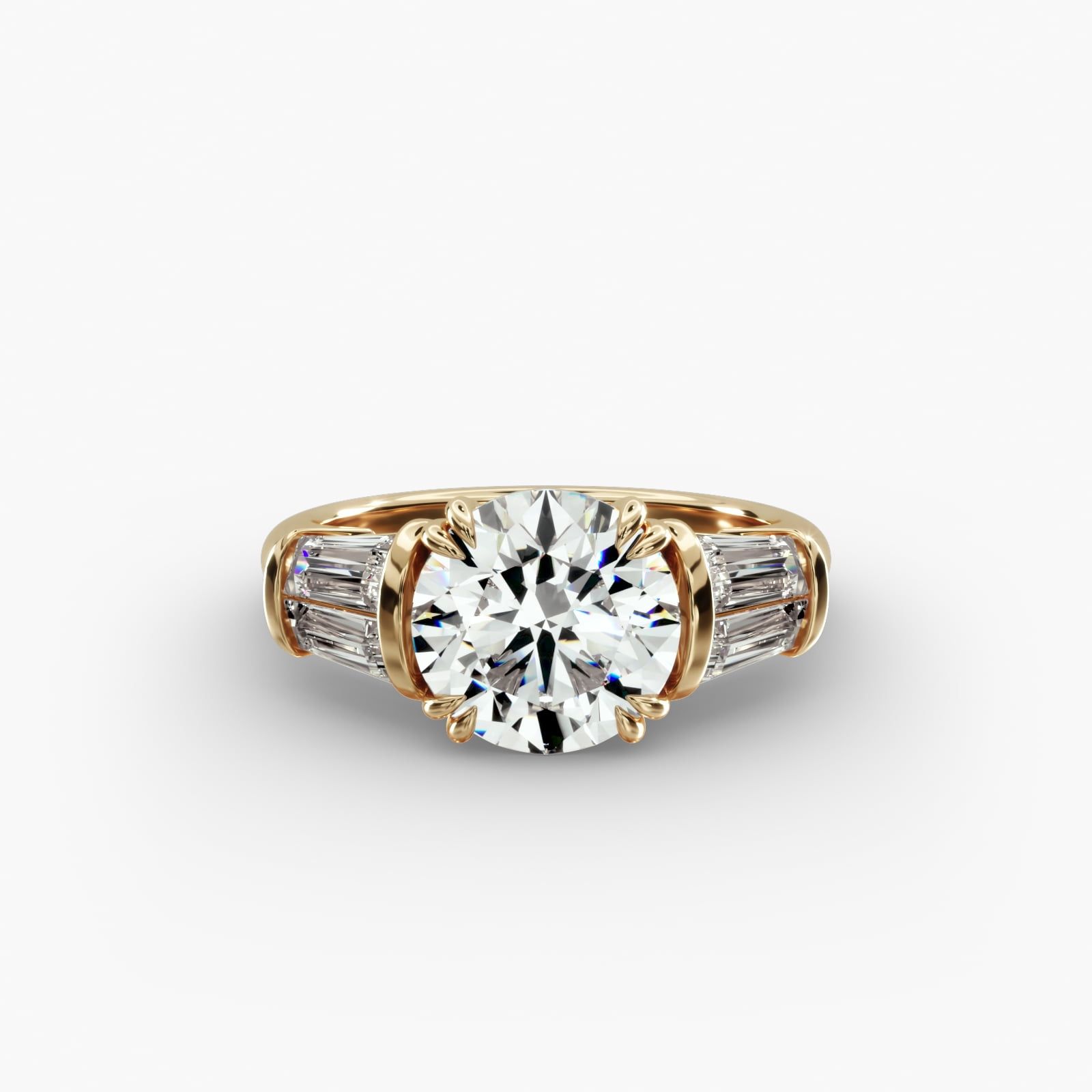 Blue Nile Five Stone Tapered Baguette Lab Grown Diamond Engagement Ring in 18K Yellow Gold 3 4 ct. tw. 0.45 D VVS1 Cushion Lab Grown Diamond