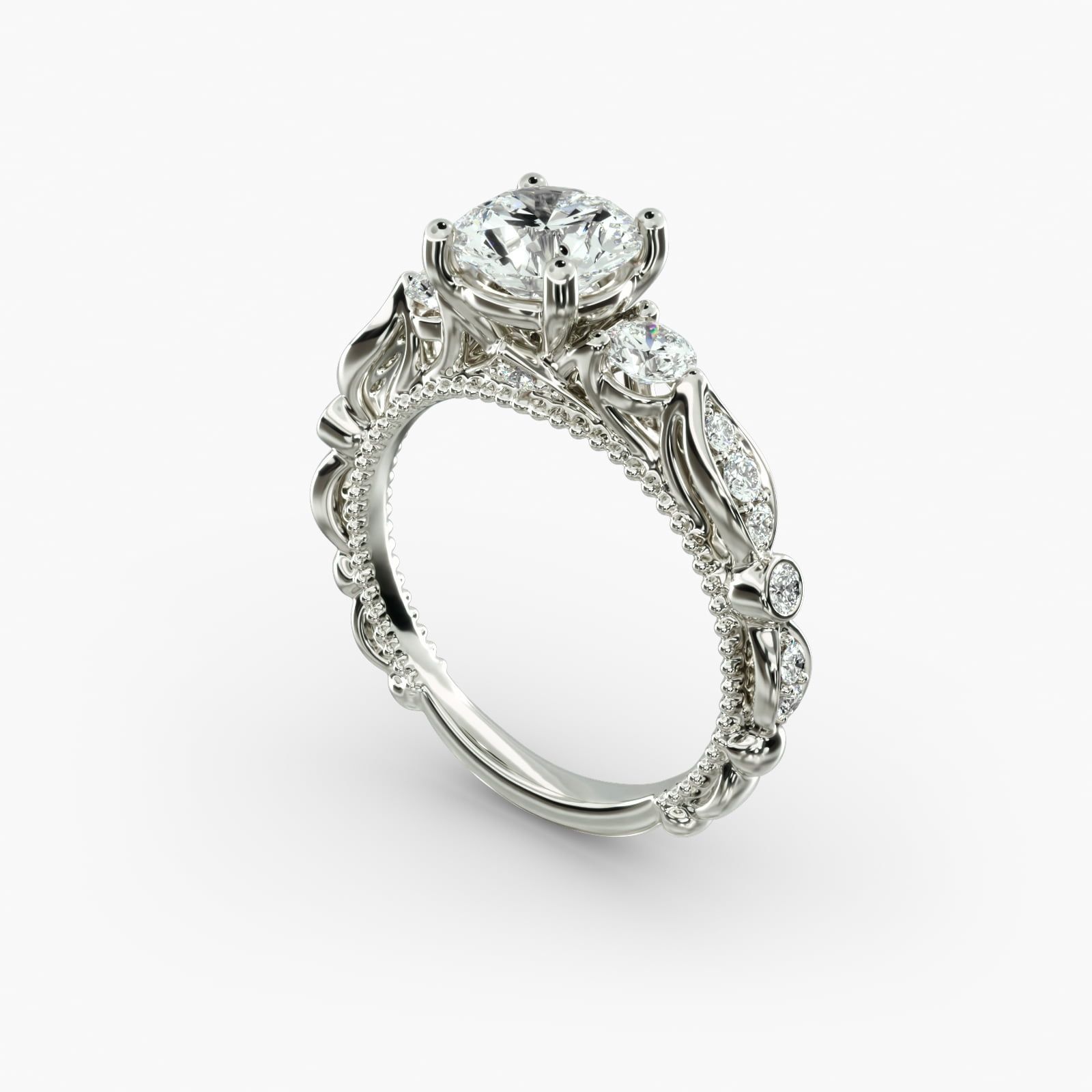 Floral Ellipse Diamond Cathedral Engagement Ring in 14k White Gold (1/3 ...