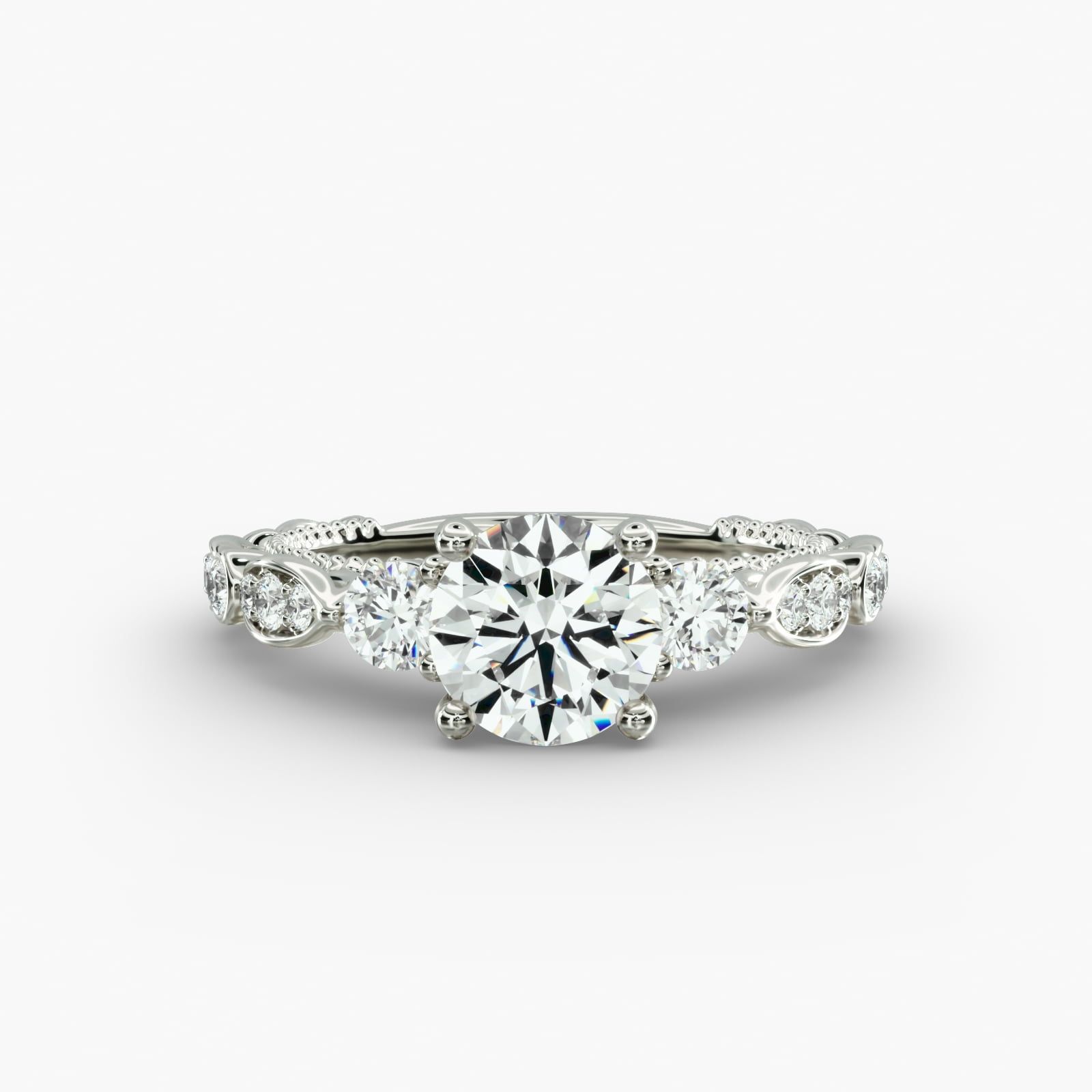Floral Ellipse Diamond Cathedral Engagement Ring in 14k White Gold (1/3 ...