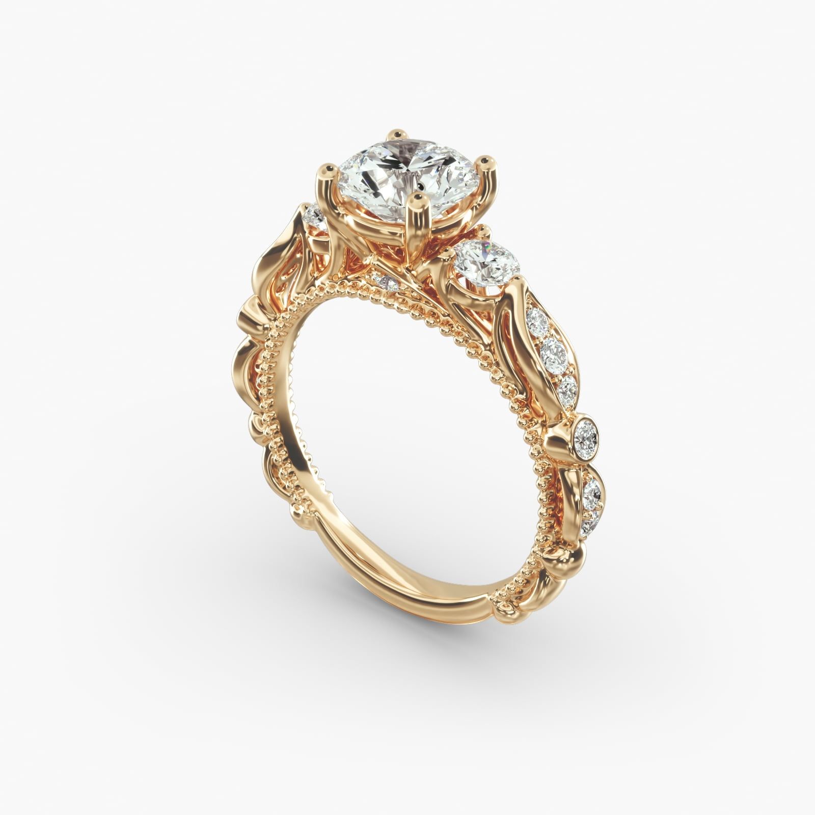 Floral Ellipse Diamond Cathedral Engagement Ring in 14k Yellow Gold (1/ ...