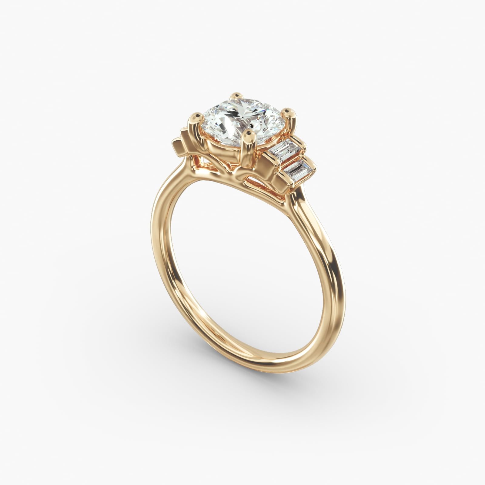Tiered Baguette Diamond Engagement Ring in 14k Yellow Gold