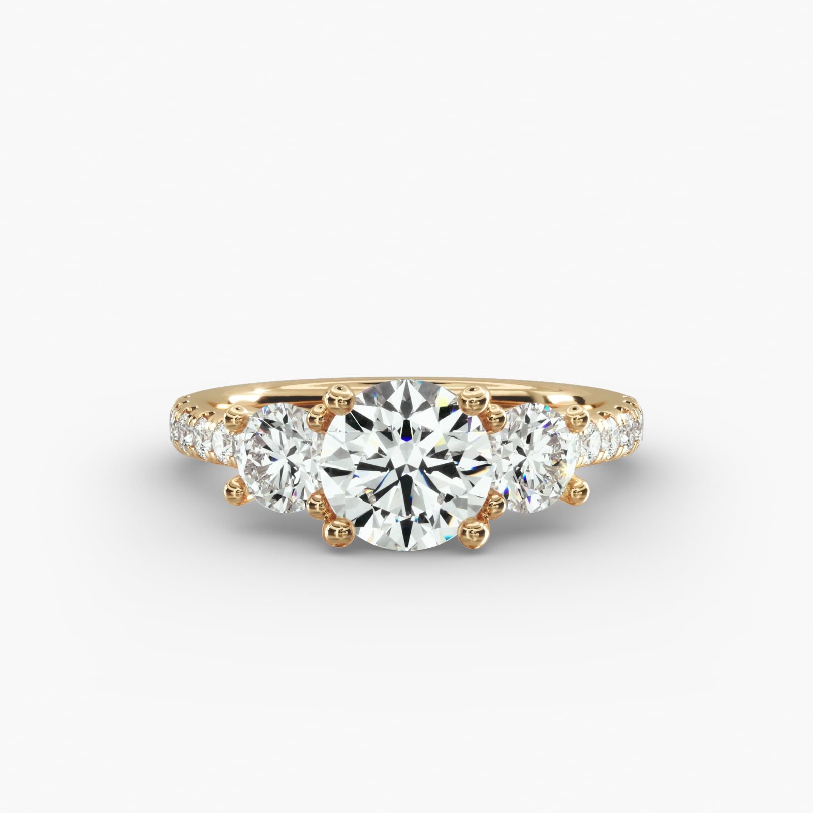 Modern Trellis Three Stone Diamond Engagement in 18k Yellow Gold