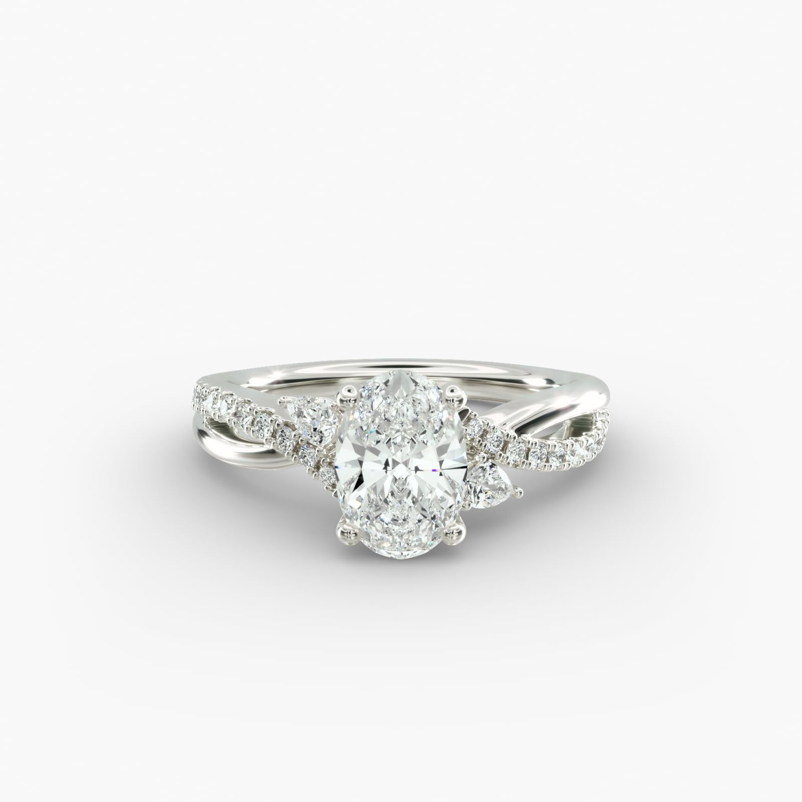 Romantic Diamond Floral Asymmetrical Twist Engagement Ring in 14k White ...