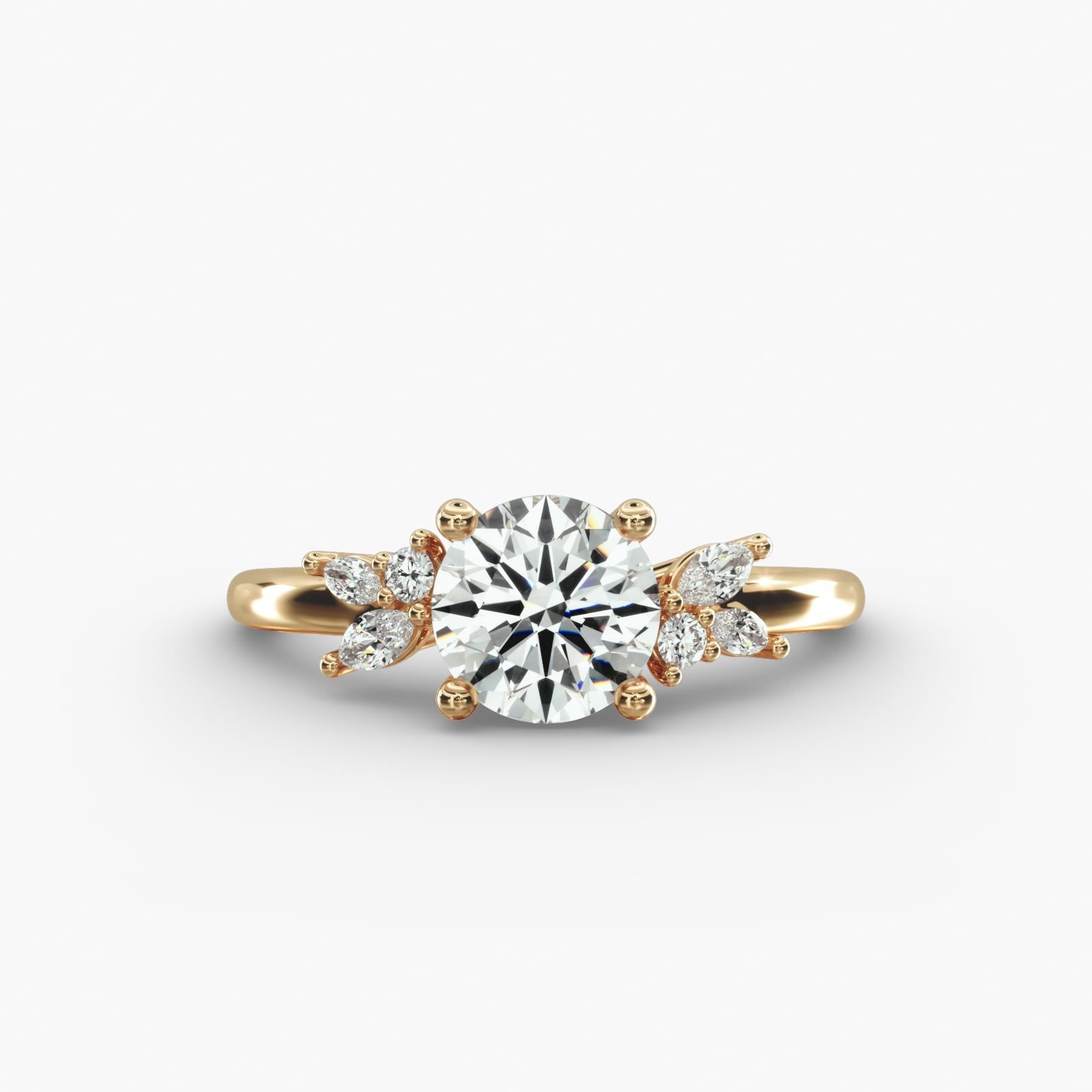 Marquise and Round Cluster Array Diamond Engagement Ring in 14k Yellow Gold