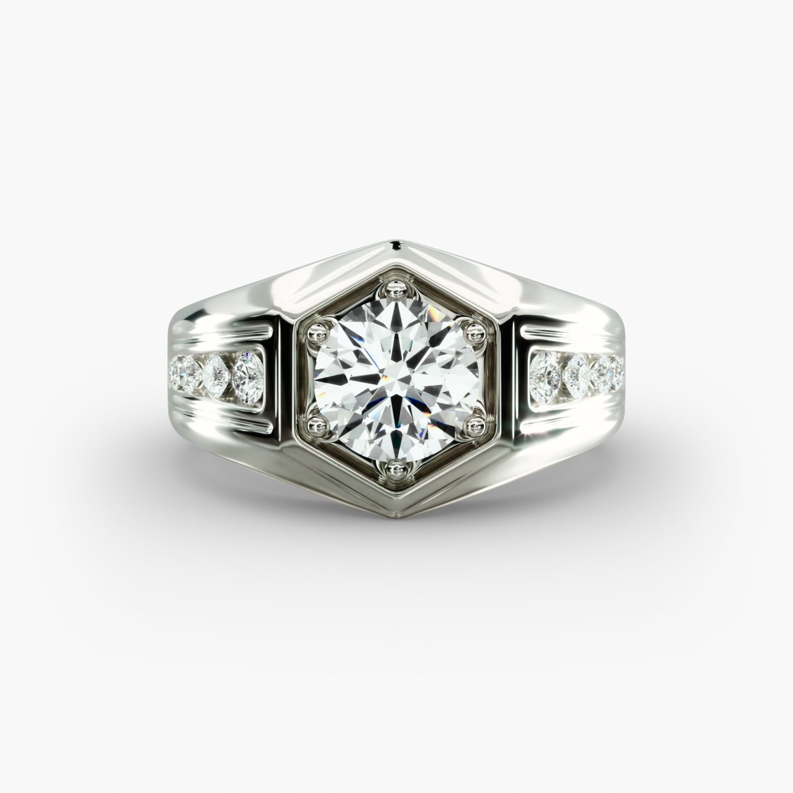 Men's Hexagon Diamond Channel Engagement Ring in 14k White Gold (3/8 ct ...