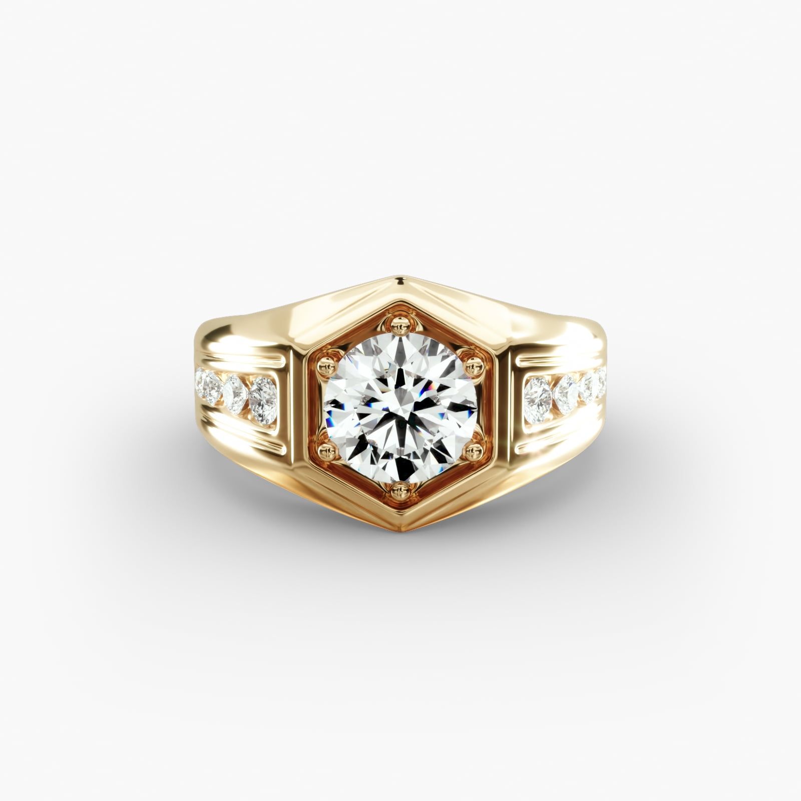 Men's Hexagon Diamond Channel Engagement Ring in 18k Yellow Gold (3/8 ...
