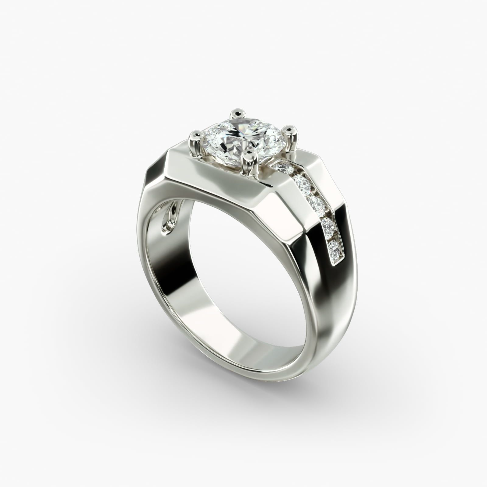 Men's Brushed Finish Diamond Channel Engagement Ring in 18k White Gold ...