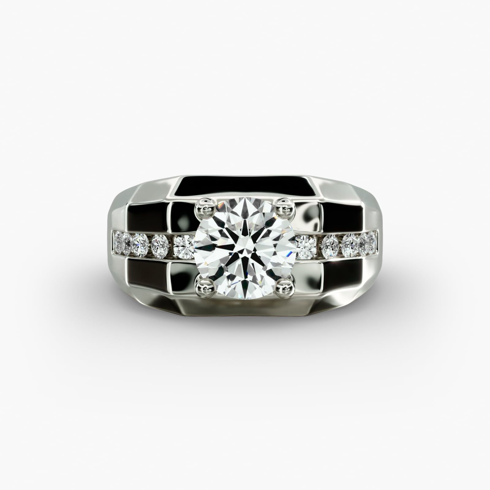 Men's Brushed Finish Diamond Channel Engagement Ring in 18k White Gold ...