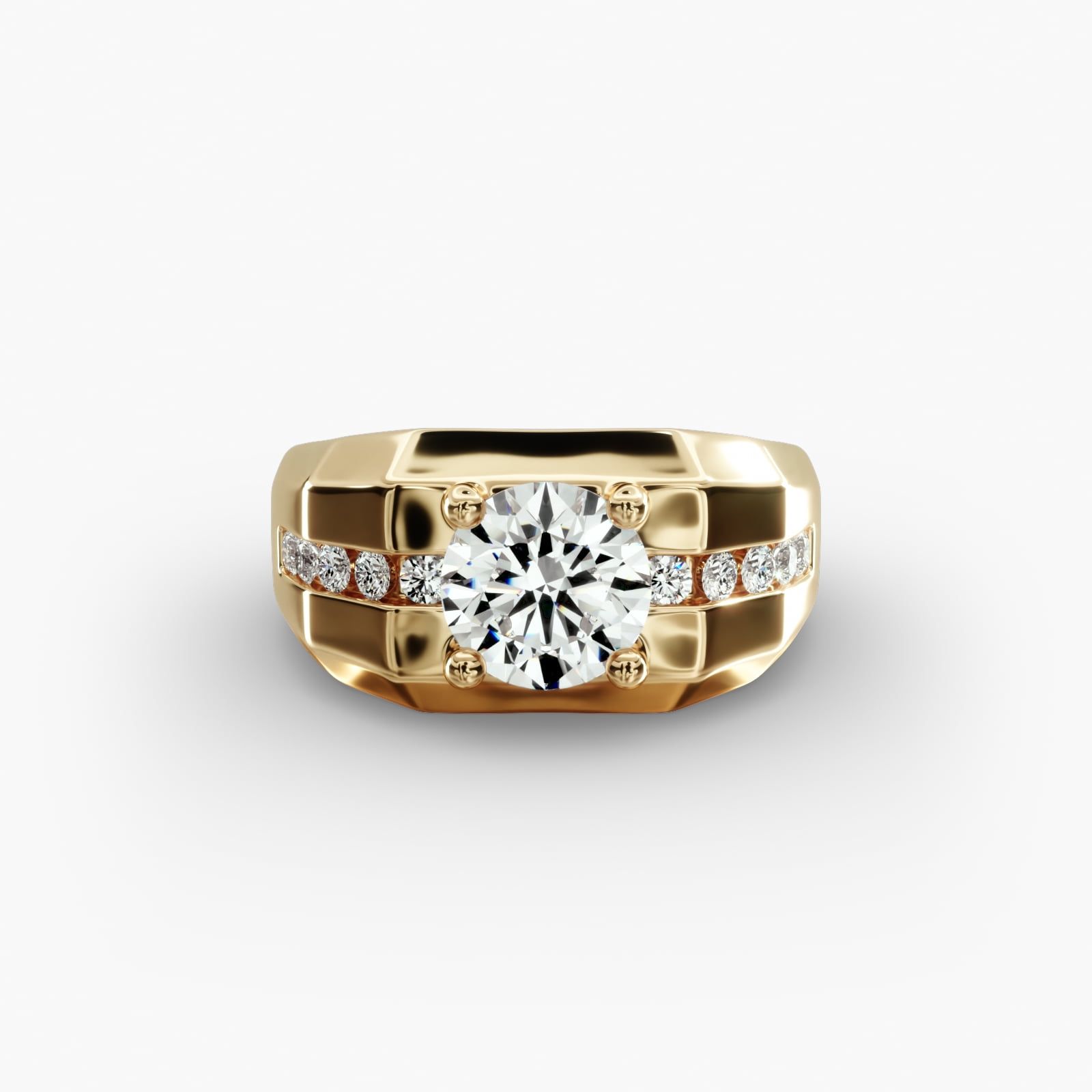 Men's Brushed Finish Diamond Channel Engagement Ring in 14k Yellow Gold ...
