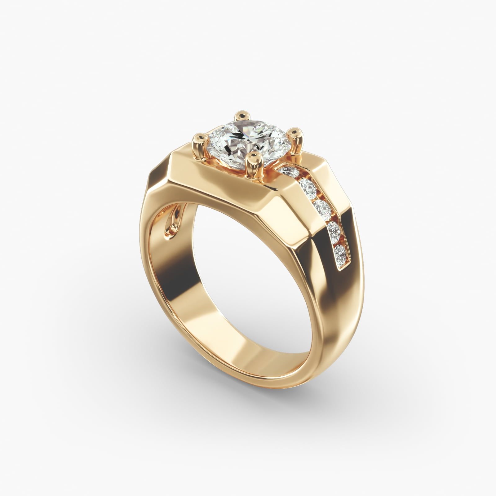 Men's Brushed Finish Diamond Channel Engagement Ring in 18k Yellow Gold ...
