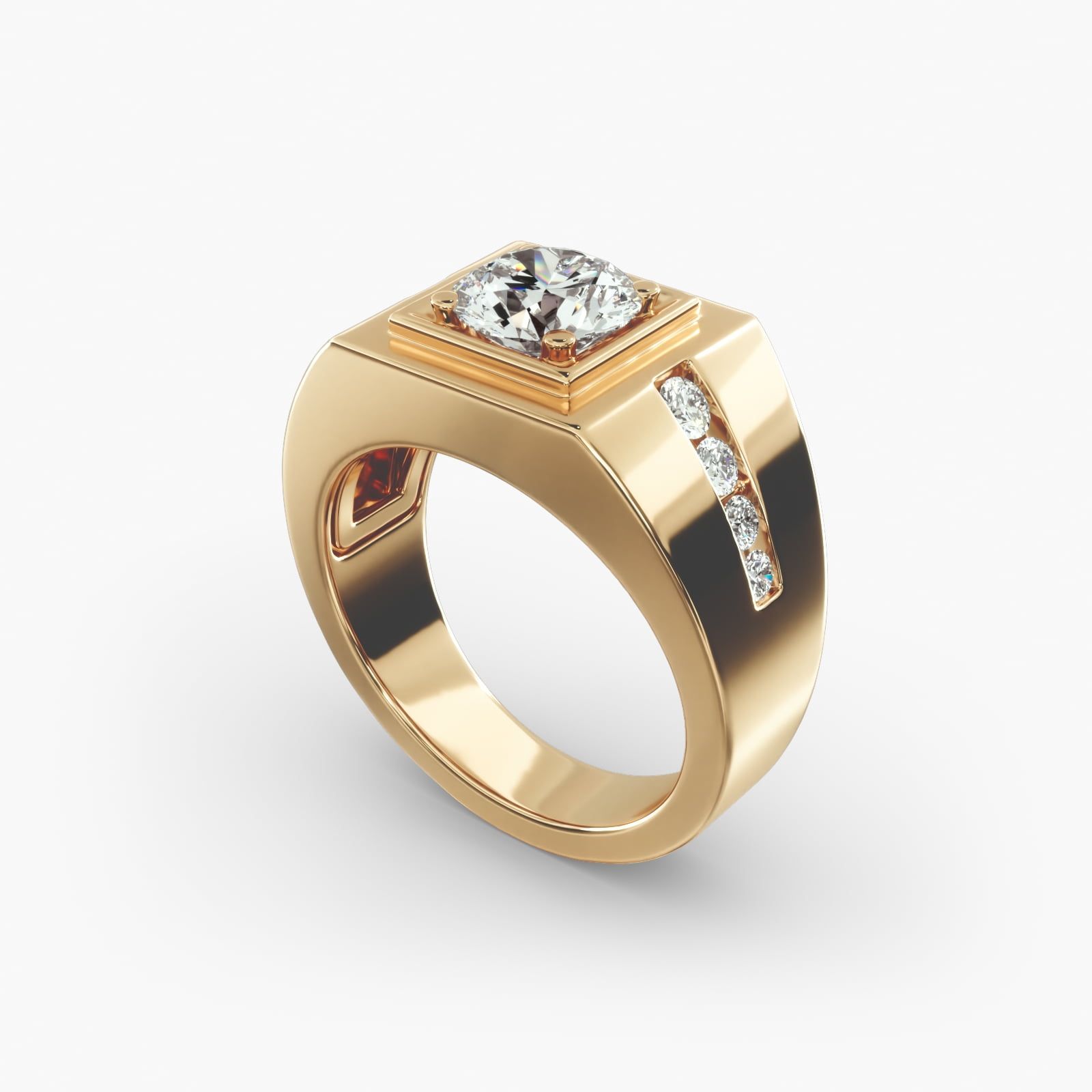 Men's Round Diamond Channel Engagement Ring in 14k Yellow Gold (1/3 ct ...