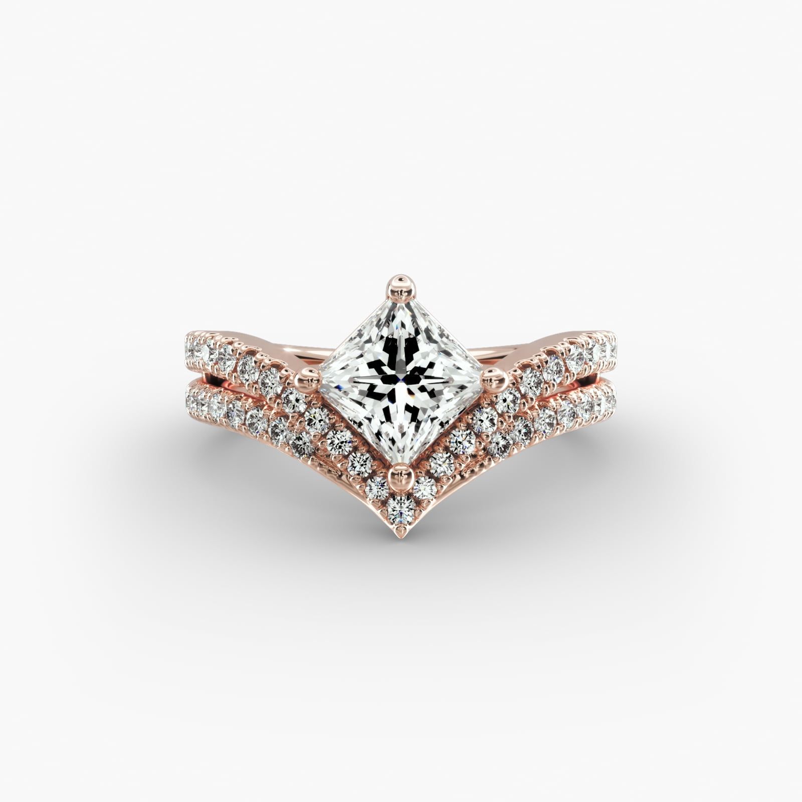 Double Row Diamond Chevron Engagement Ring in 14k Rose Gold (1/3 ct. tw.)