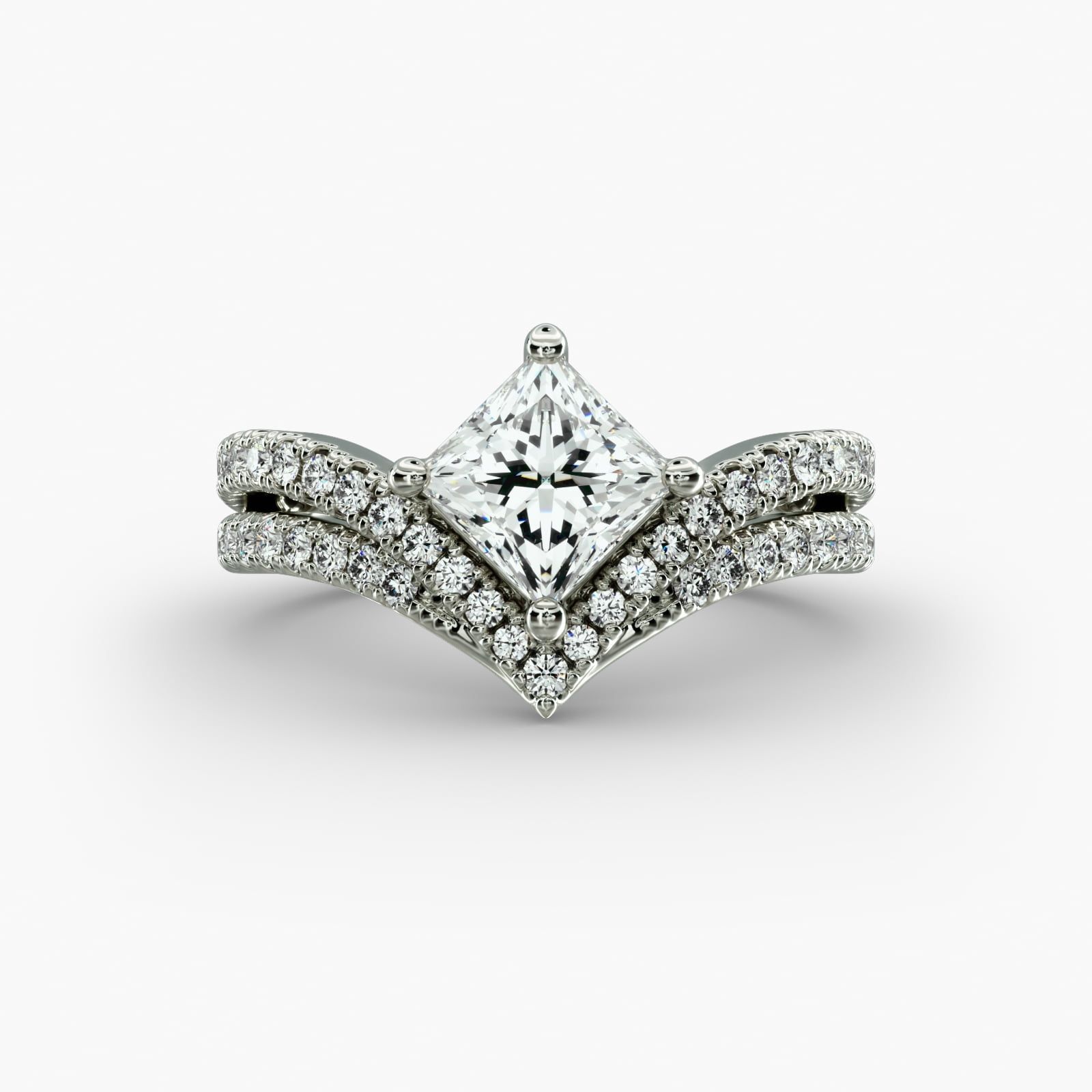 Double Row Diamond Chevron Engagement Ring in 14k White Gold (1/3 ct. tw.)