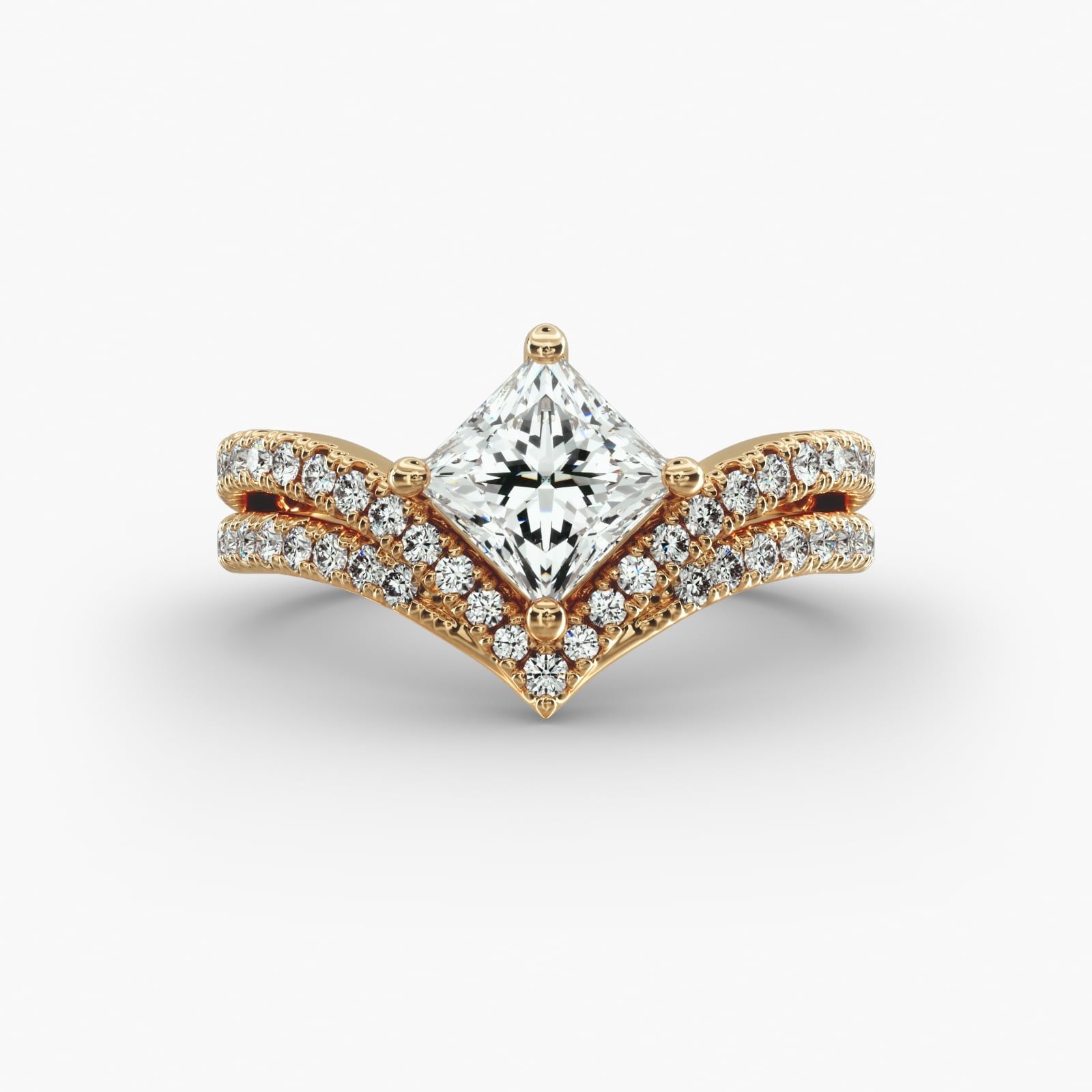Double Row Diamond Chevron Engagement Ring in 14k Yellow Gold (1/3 ct. tw.)