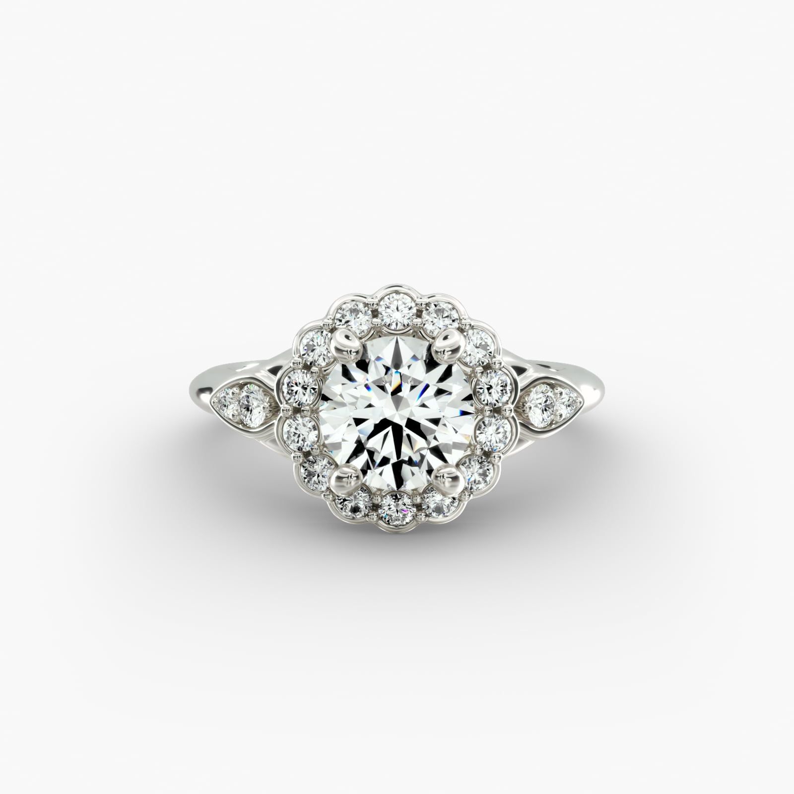 Flora Vida® Halo Diamond Engagement Ring in 14k White Gold