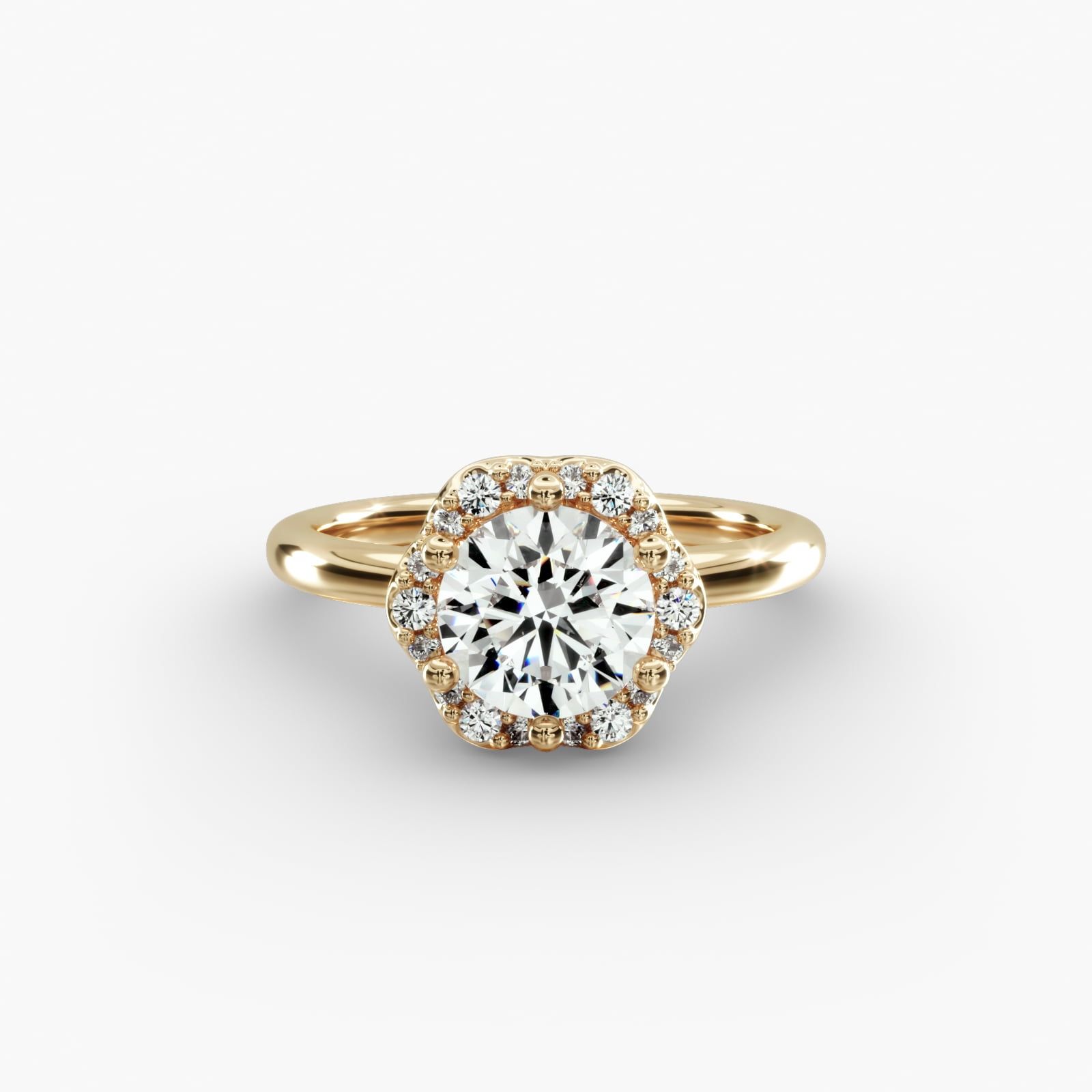 Petite Floral Halo Diamond Engagement Ring in 14k Yellow Gold 1 10 ct. tw