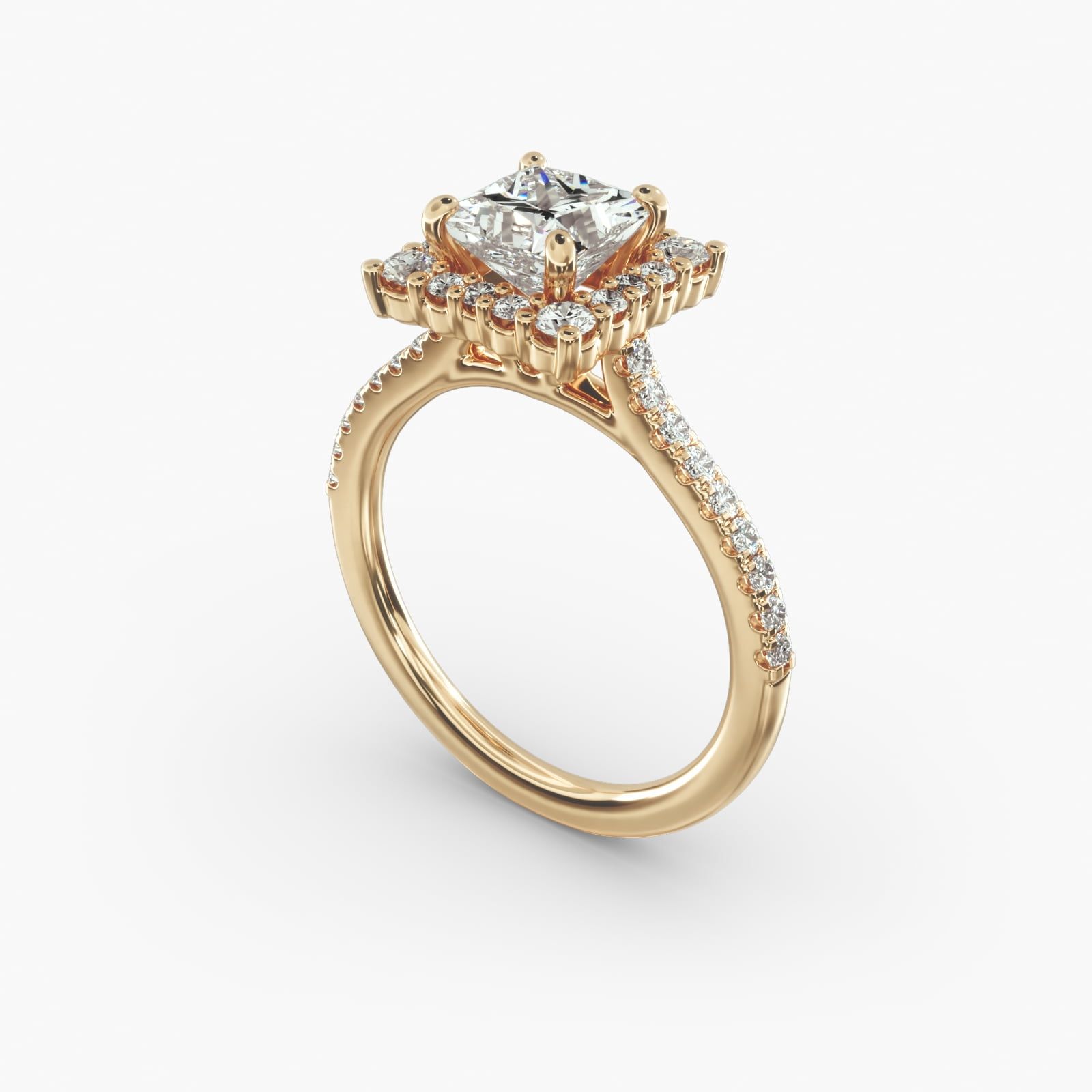Crescendo Halo Diamond Engagement Ring in 18K Yellow Gold