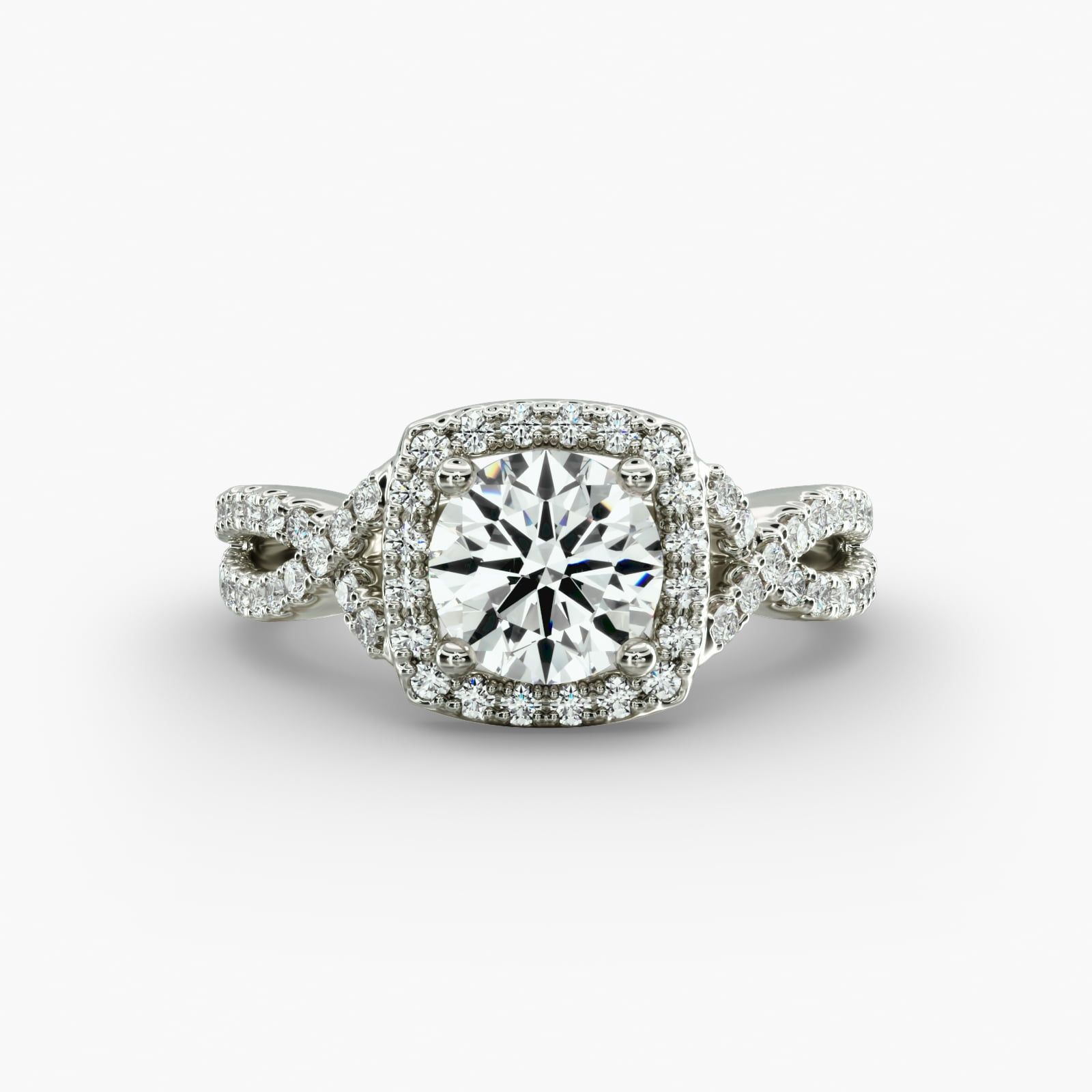 Twist Halo Diamond Engagement Ring in 14k White Gold (1/2 ct. tw.)