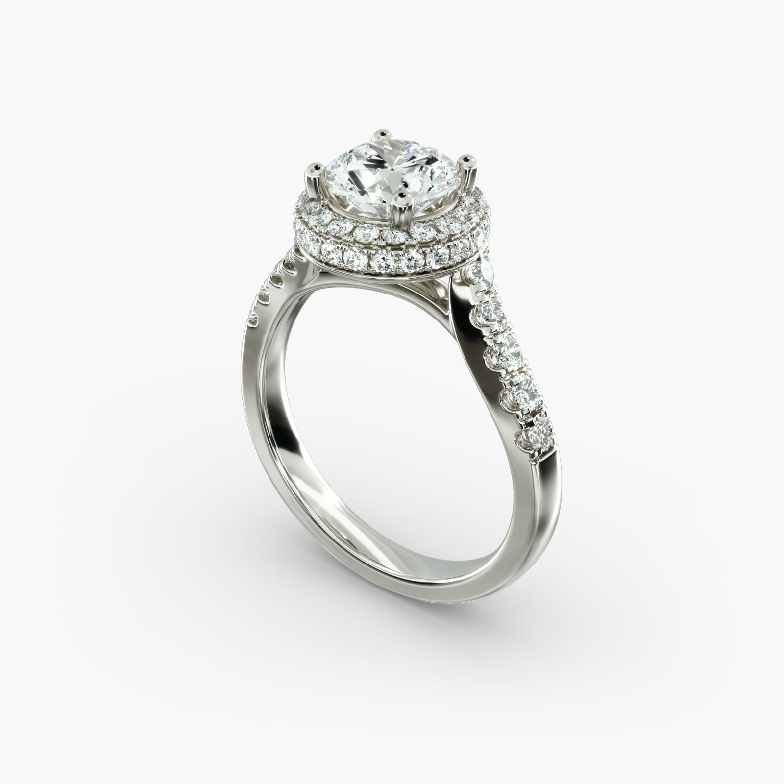 Swirl Rollover Halo Diamond Engagement Ring in 14k White Gold