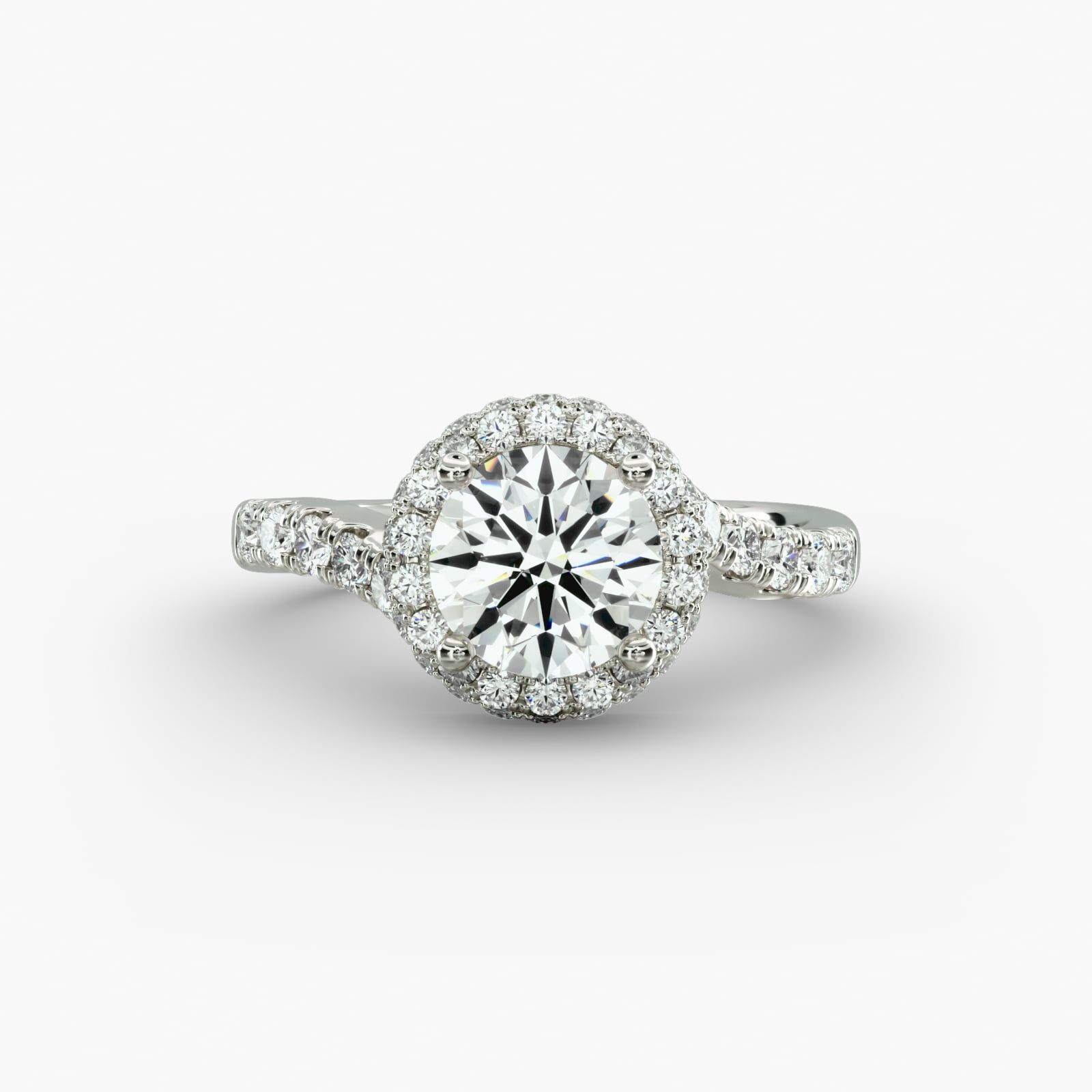 Swirl Rollover Halo Diamond Engagement Ring in 14k White Gold