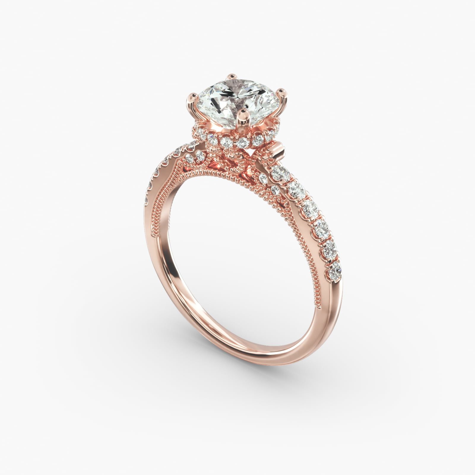 Lace Bridge Hidden Halo and Pave Diamond Engagement Ring? in 14k Rose ...