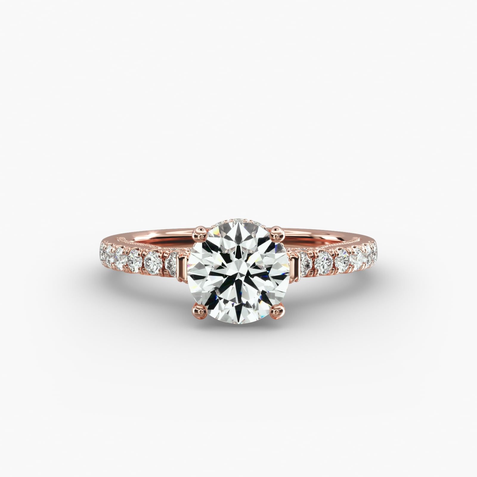 Lace Bridge Hidden Halo and Pave Diamond Engagement Ring in 14k Rose ...