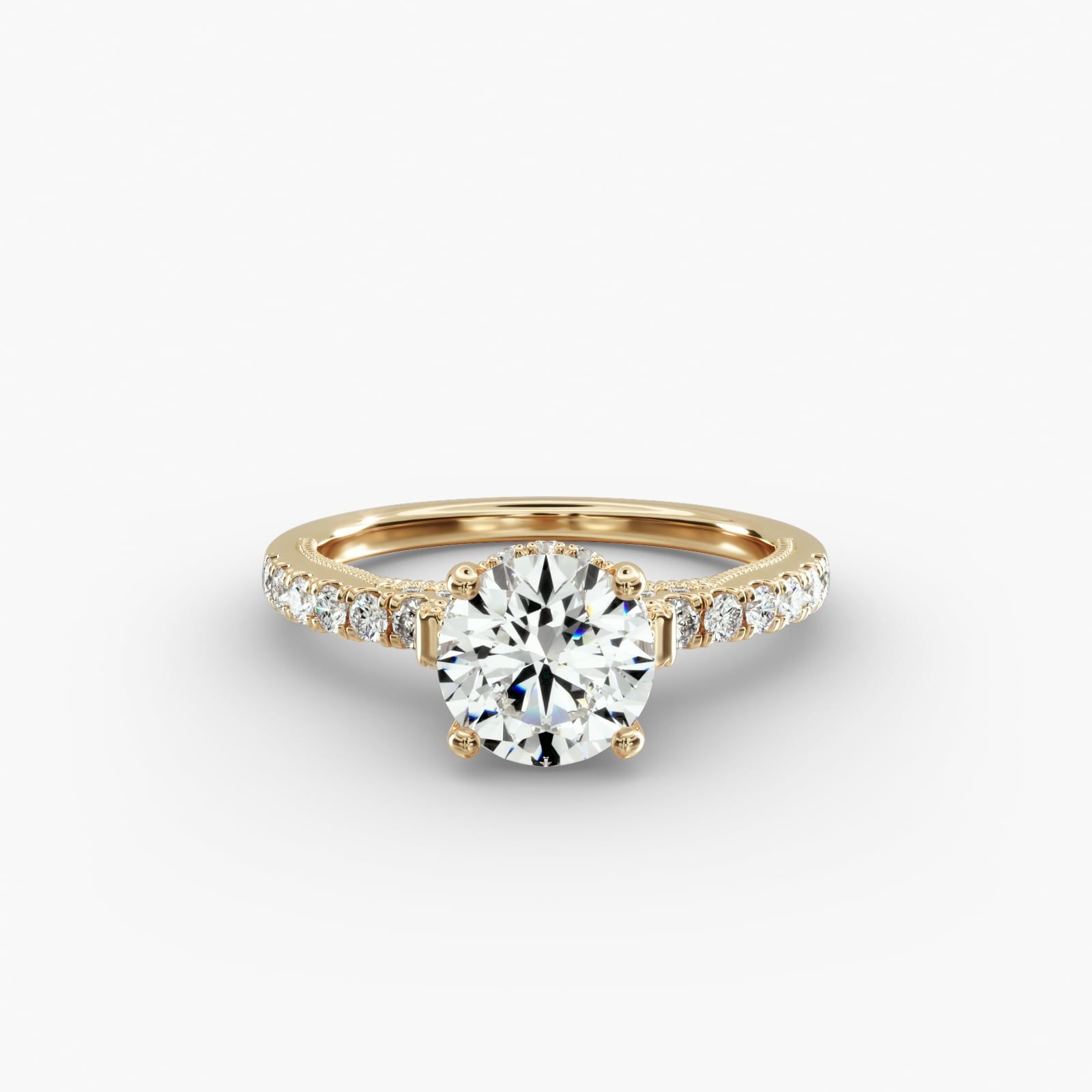 Lace Bridge Hidden Halo and Pave Diamond Engagement Ring in 18k Yellow ...