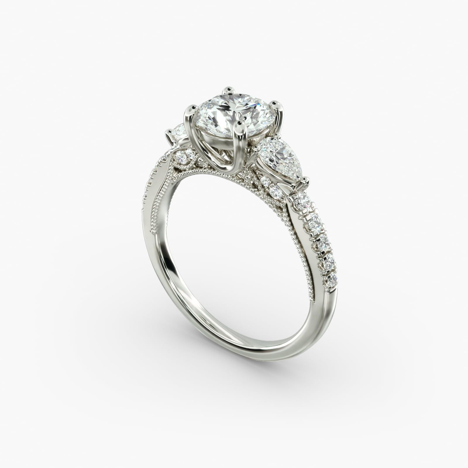 Lace Bridge Three Stone and Pave Diamond Engagement Ring in Platinum (1 ...