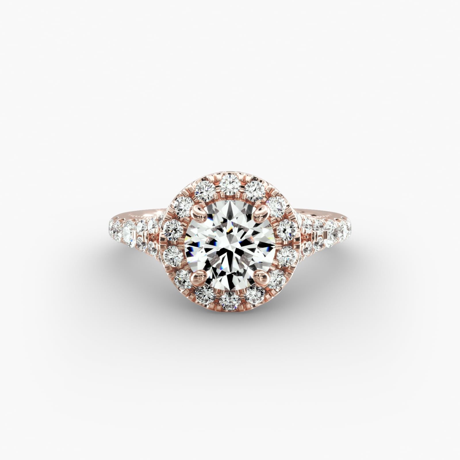 Lace Bridge Split Shank Halo Diamond Engagement Ring in 14k Rose Gold ...