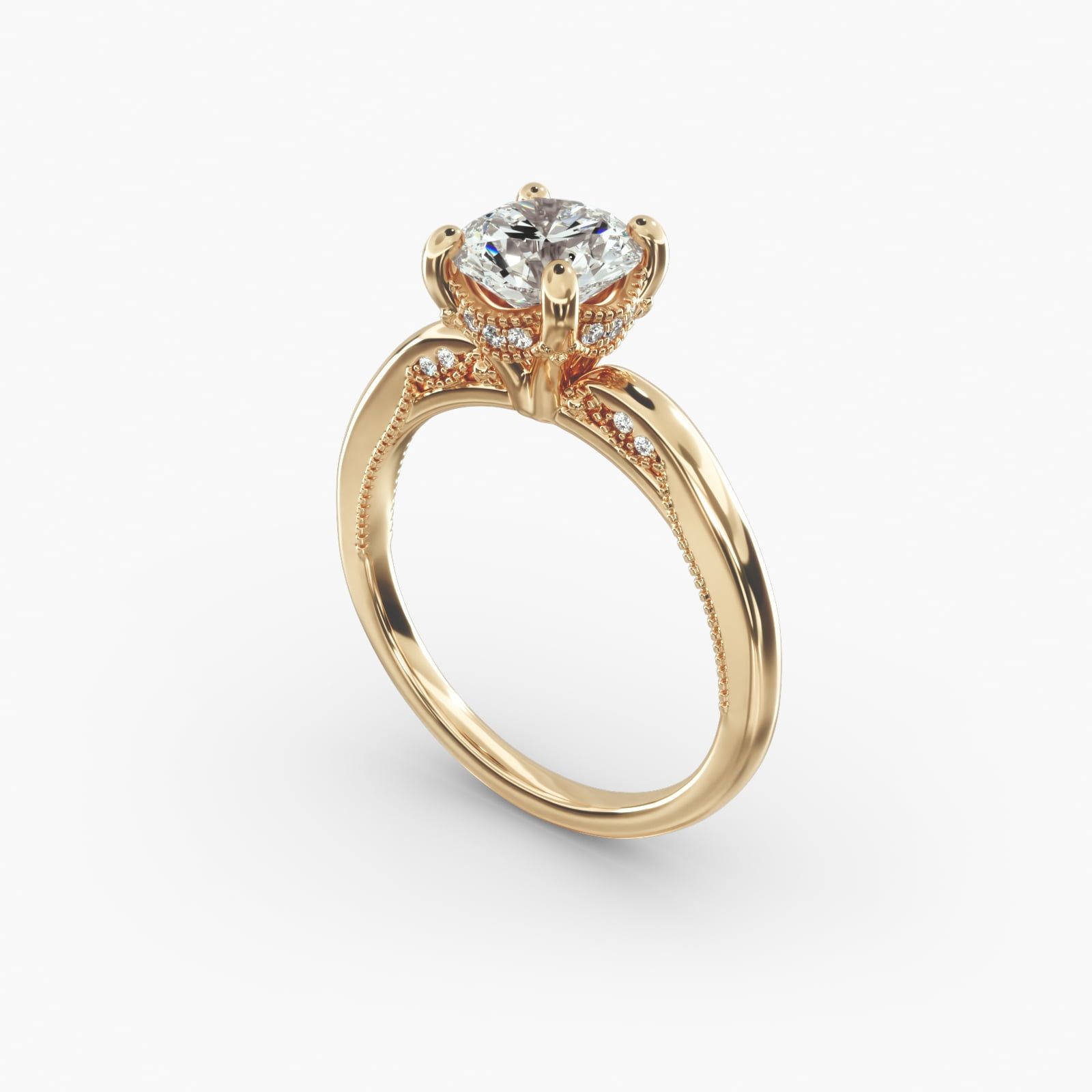 Lace Bridge Solitaire Plus Hidden Halo Diamond Engagement Ring in 14k ...