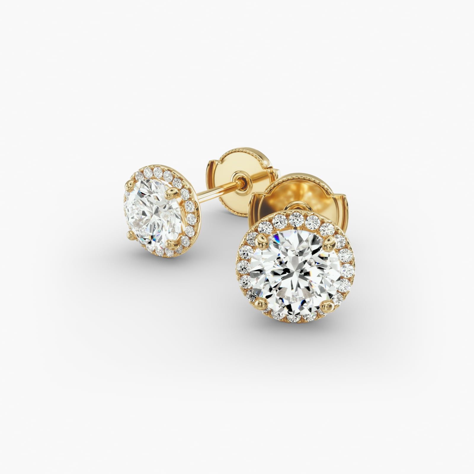 Halo Diamond Earring Setting In 14K Yellow Gold (Setting)