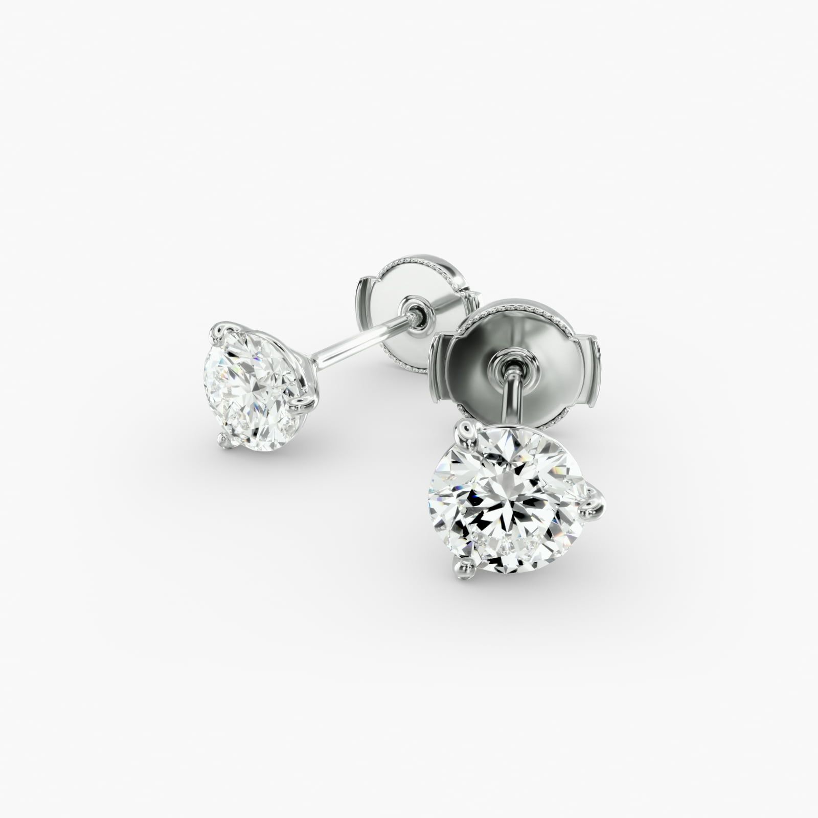 Three Prong Martini Stud Earring In Platinum Setting