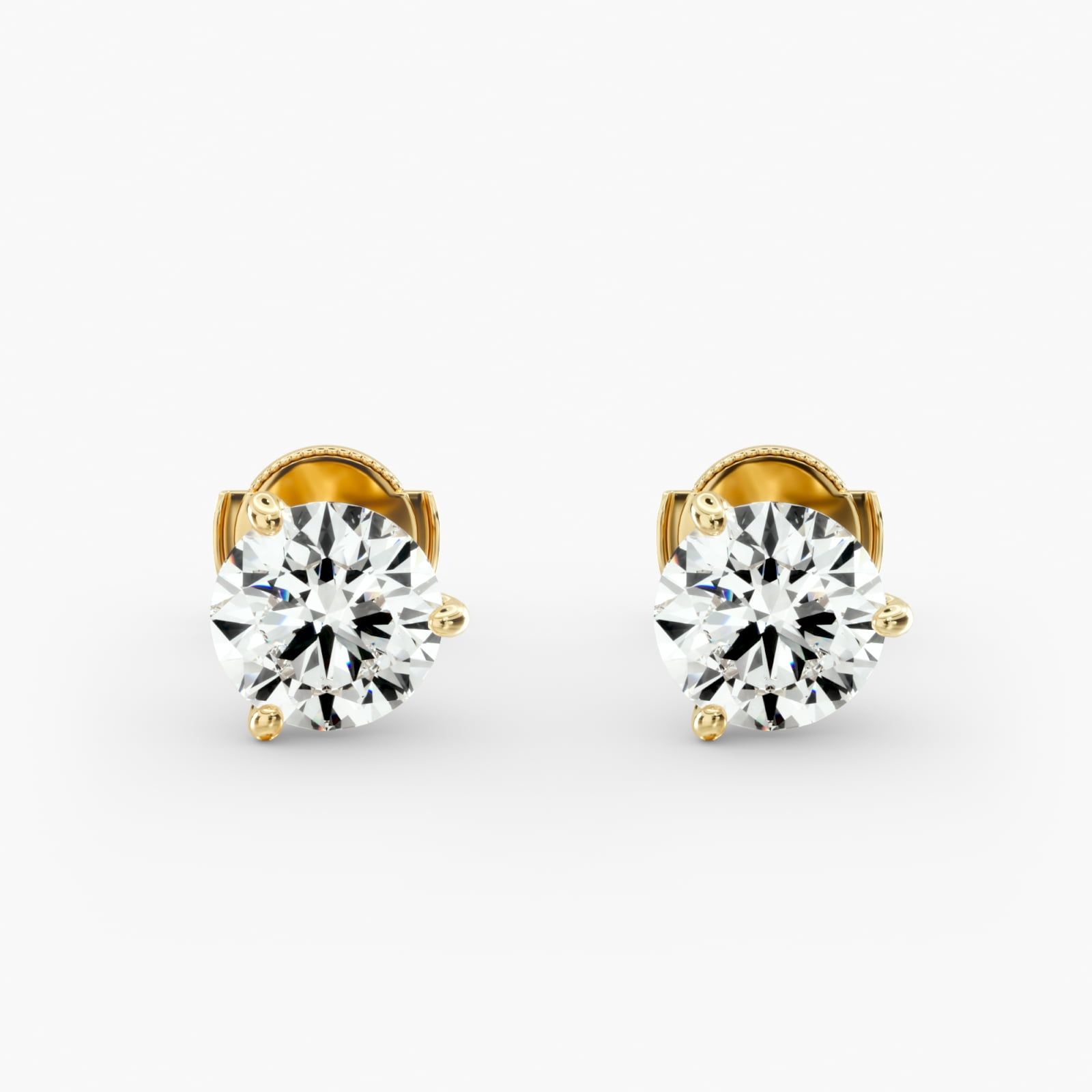 Three Prong Martini Stud Earring In 14K Yellow Gold (Setting)