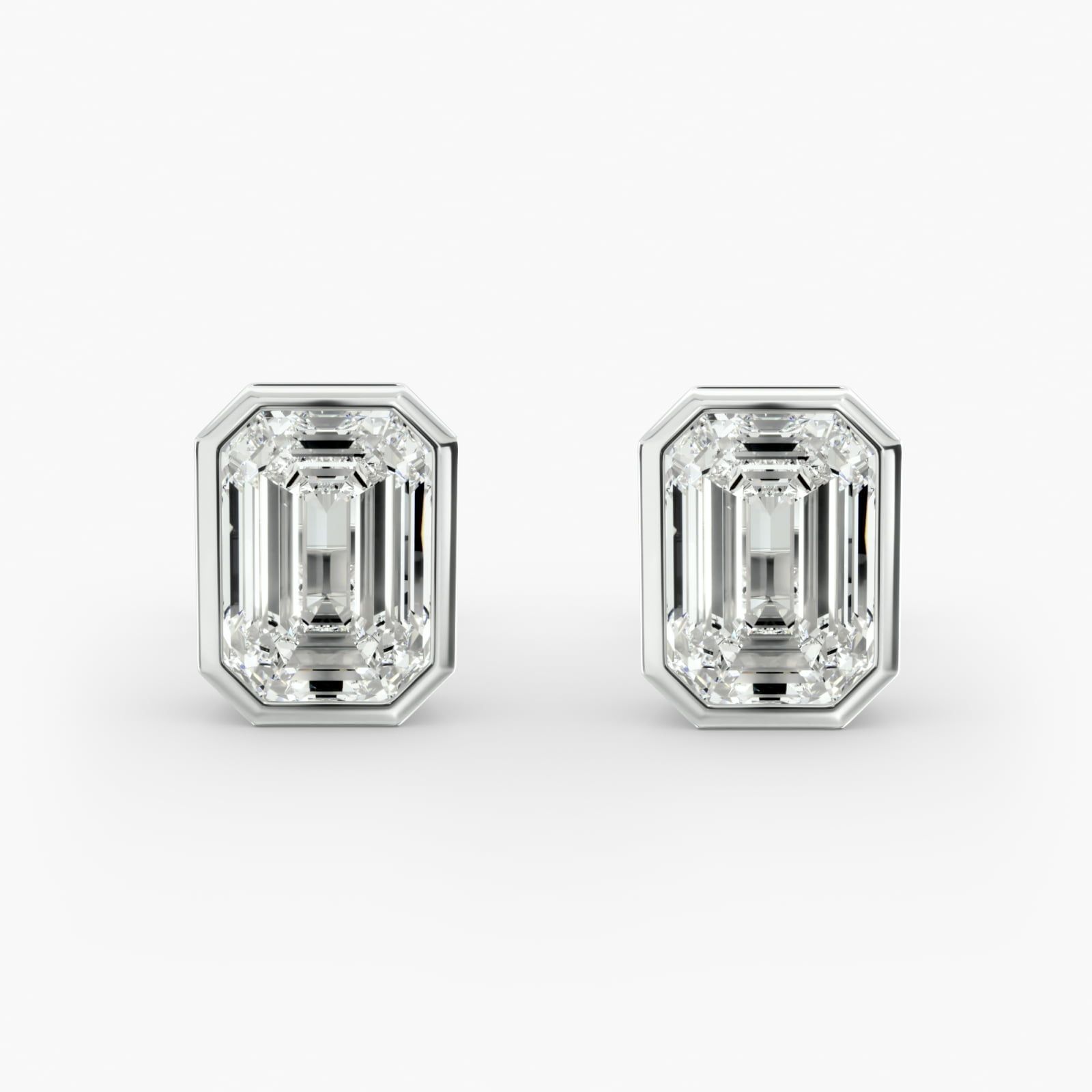 Bezel Set Emerald Cut Earrings In 14K White Gold (Setting)