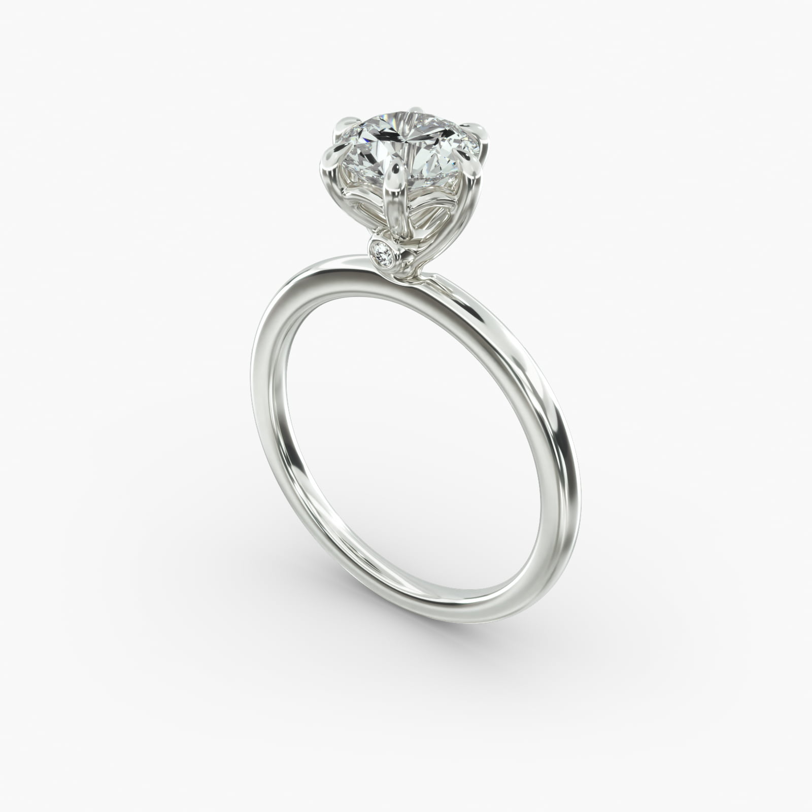 Solitaire Engagement Ring 6-Prong Secret Diamond Head