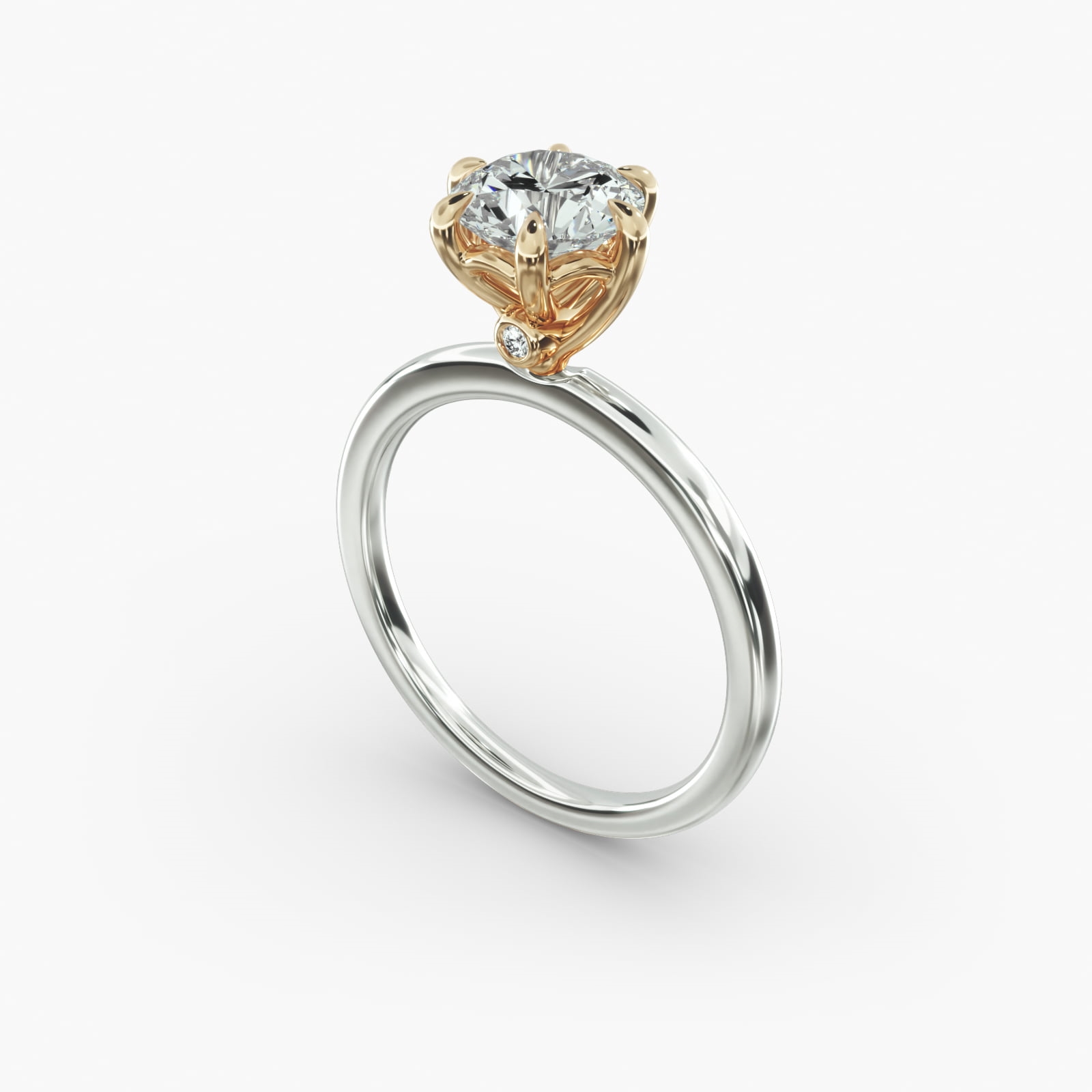 Solitaire Engagement Ring 6-Prong Secret Diamond Head