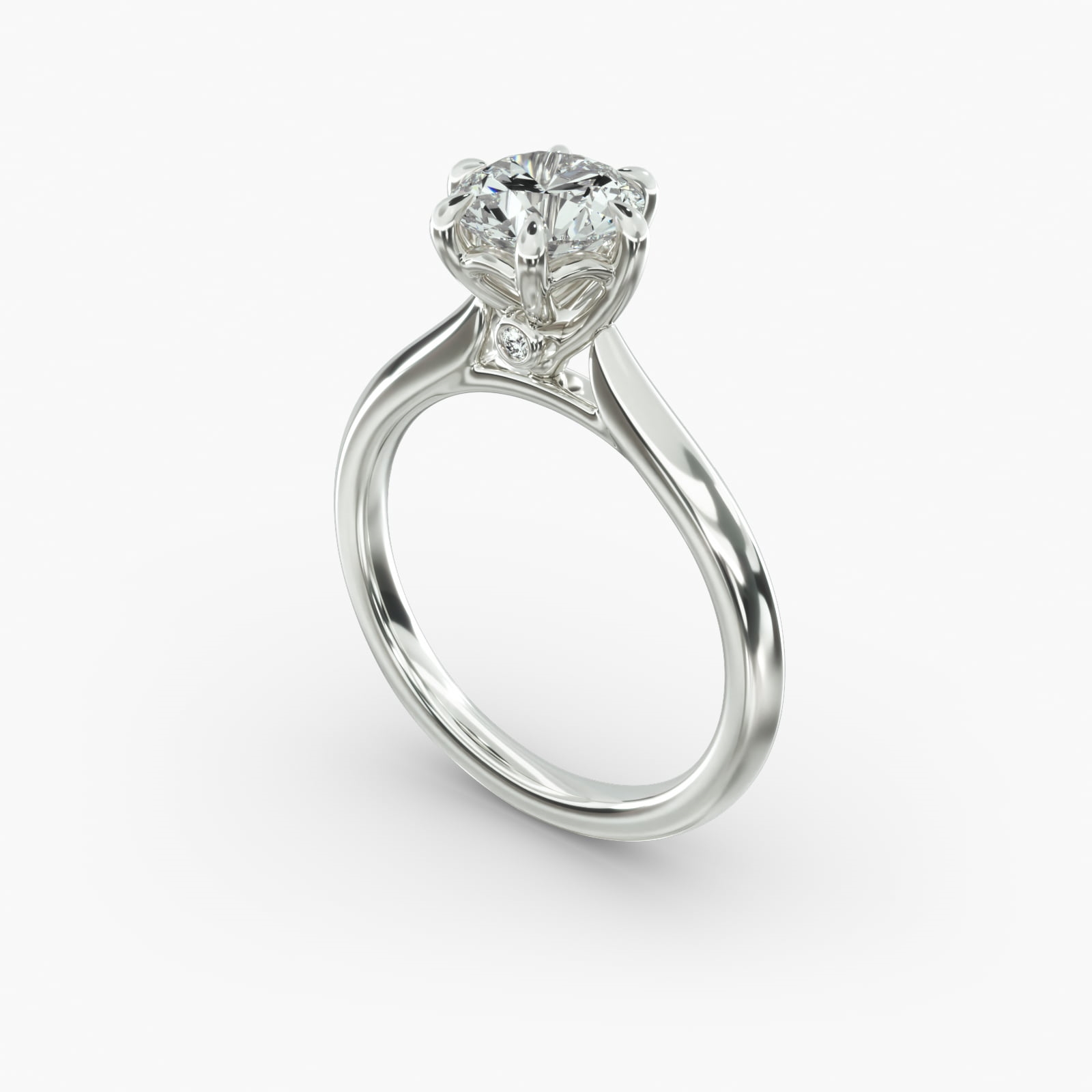 Knife Edge Solitaire Engagement Ring 6-Prong Secret Diamond Head