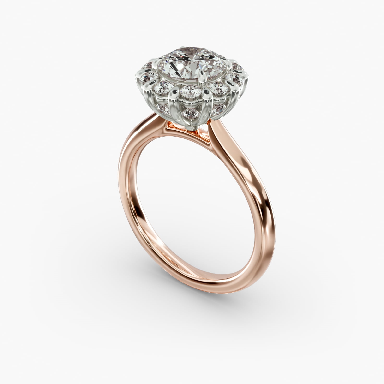 Knife Edge Solitaire Engagement Ring Floral Halo Head