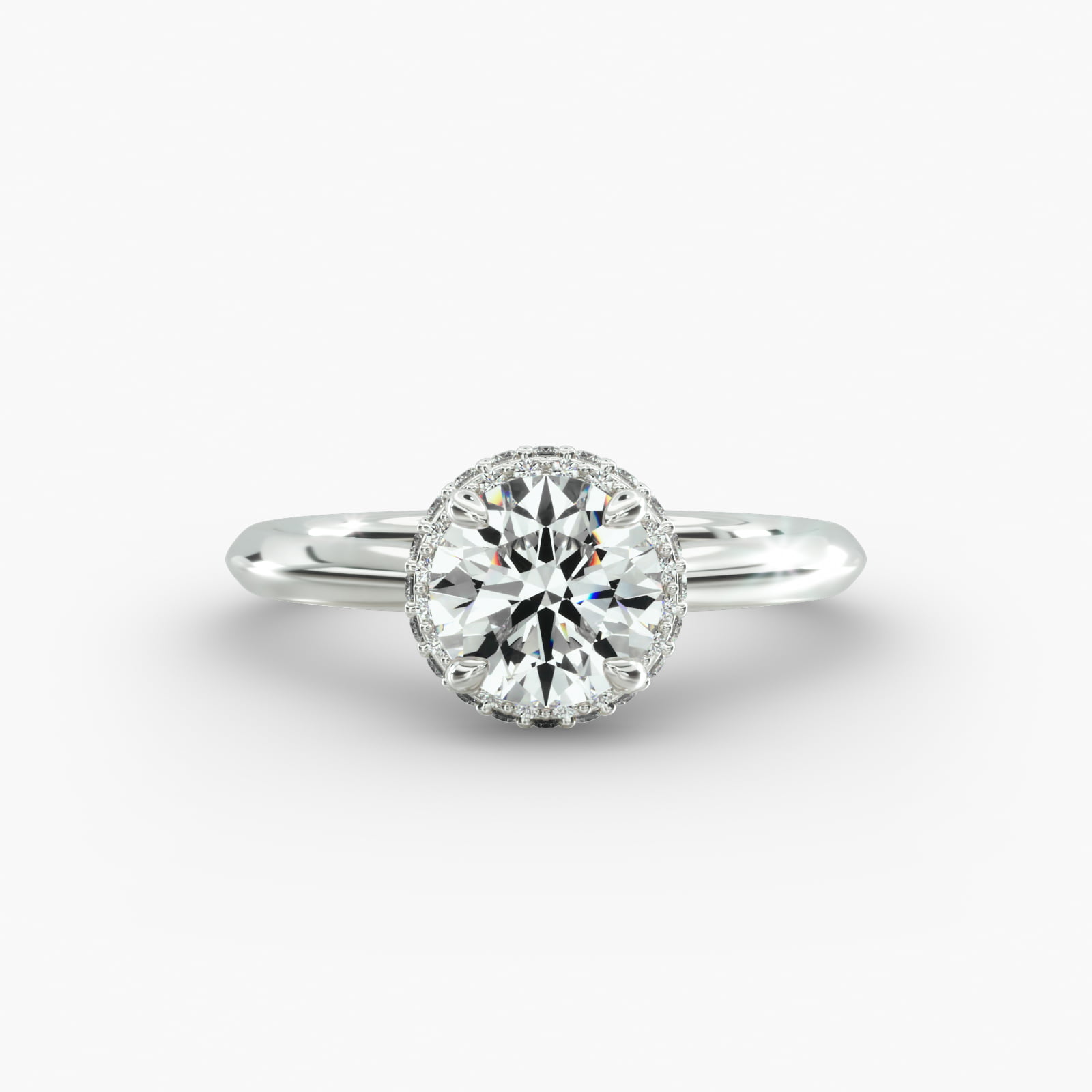 Knife Edge Solitaire Engagement Ring Dual Halo Head
