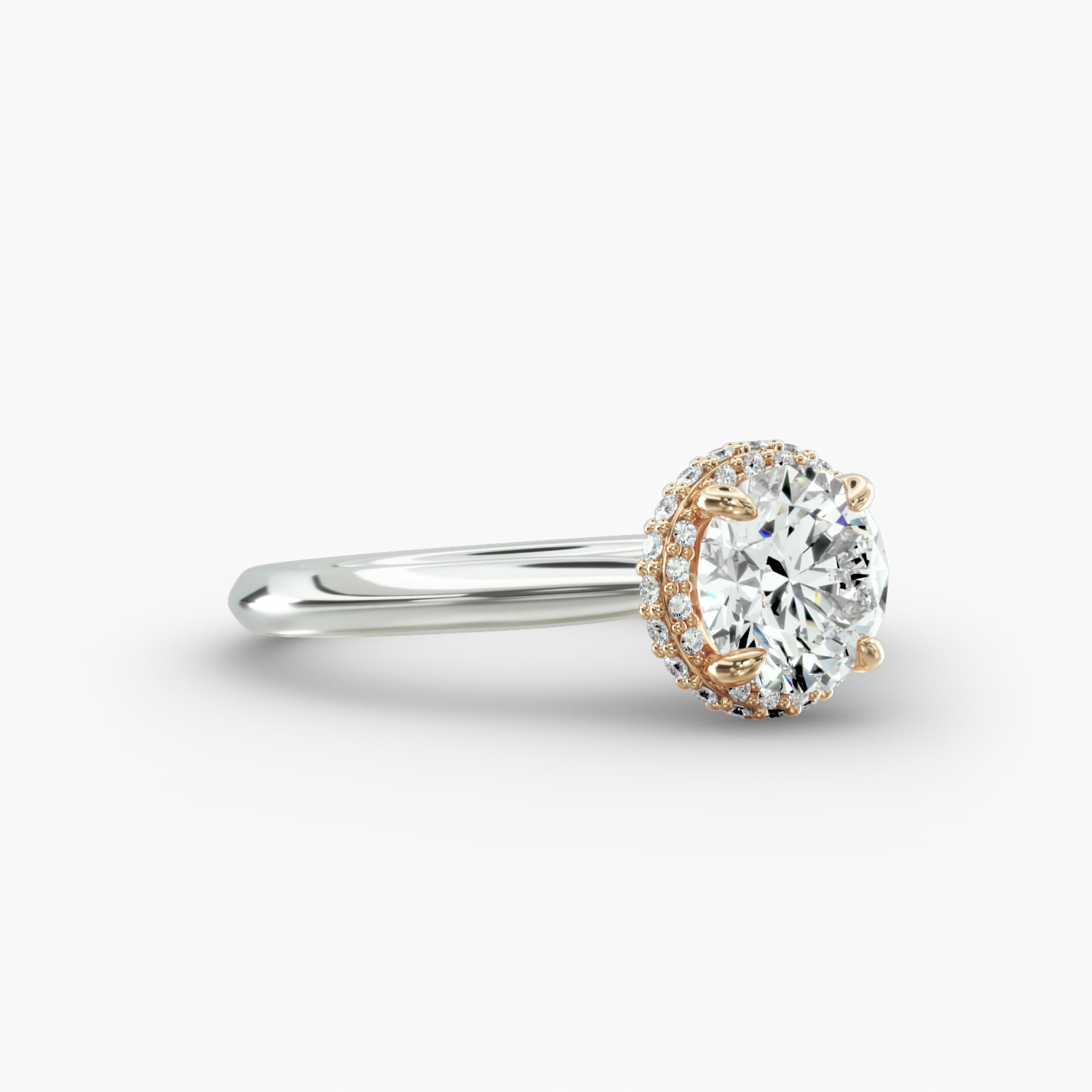 Knife Edge Solitaire Engagement Ring Dual Halo Head