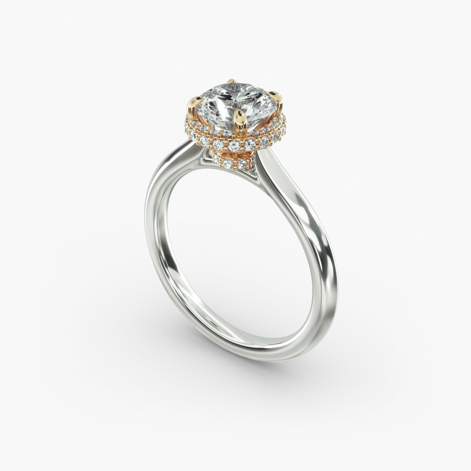 Knife Edge Solitaire Engagement Ring Dual Halo Head