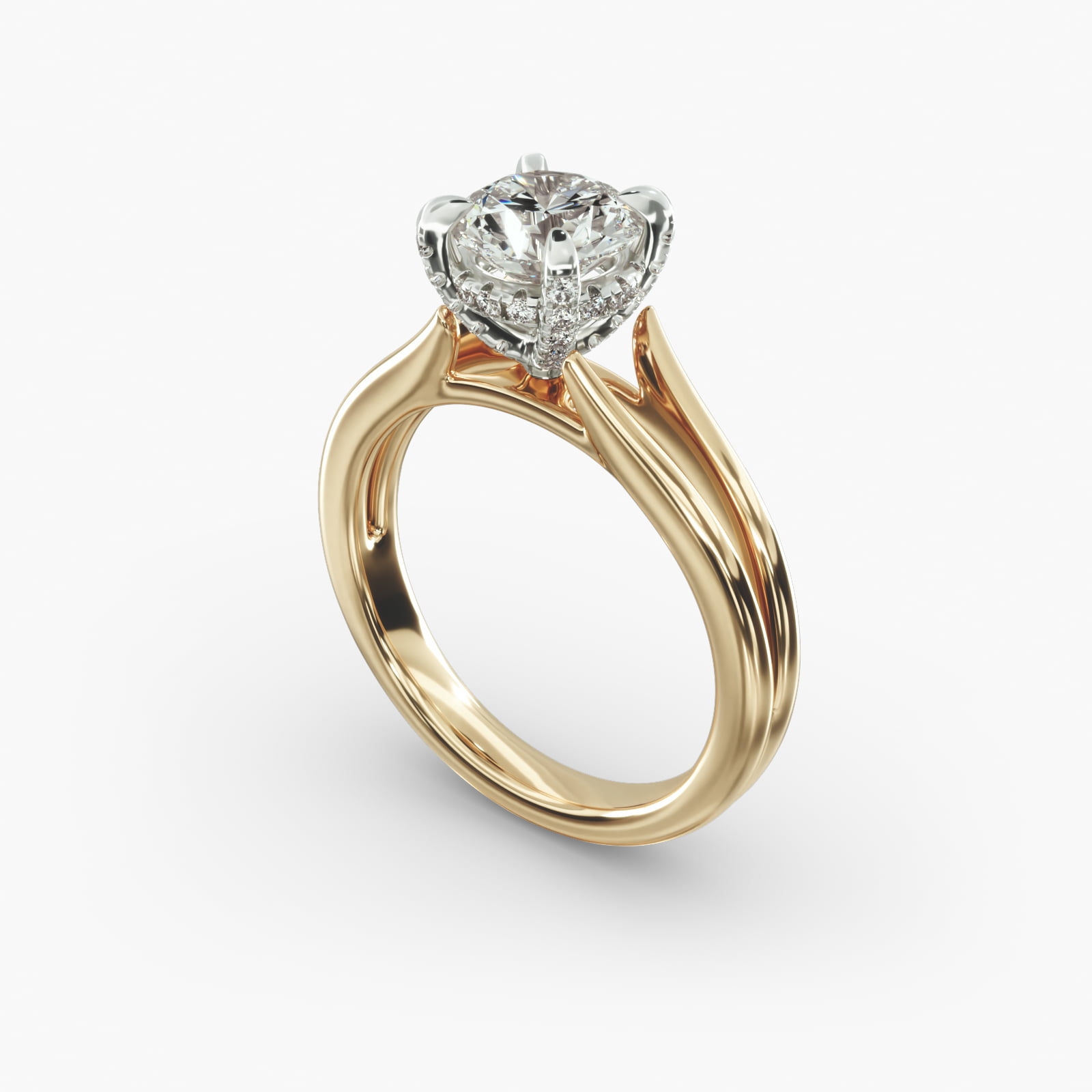 Split Ring Solitaire Engagement Ring Diamond Basket Head